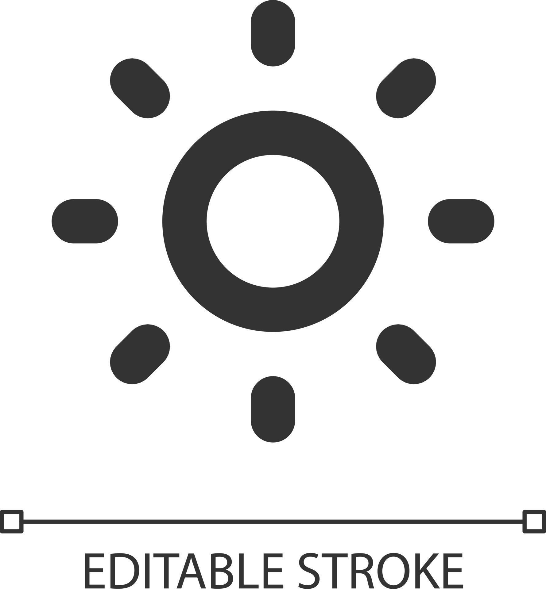 Light mode pixel perfect linear ui icon. Daytime theme. Adjust screen brightness. GUI, UX design ...