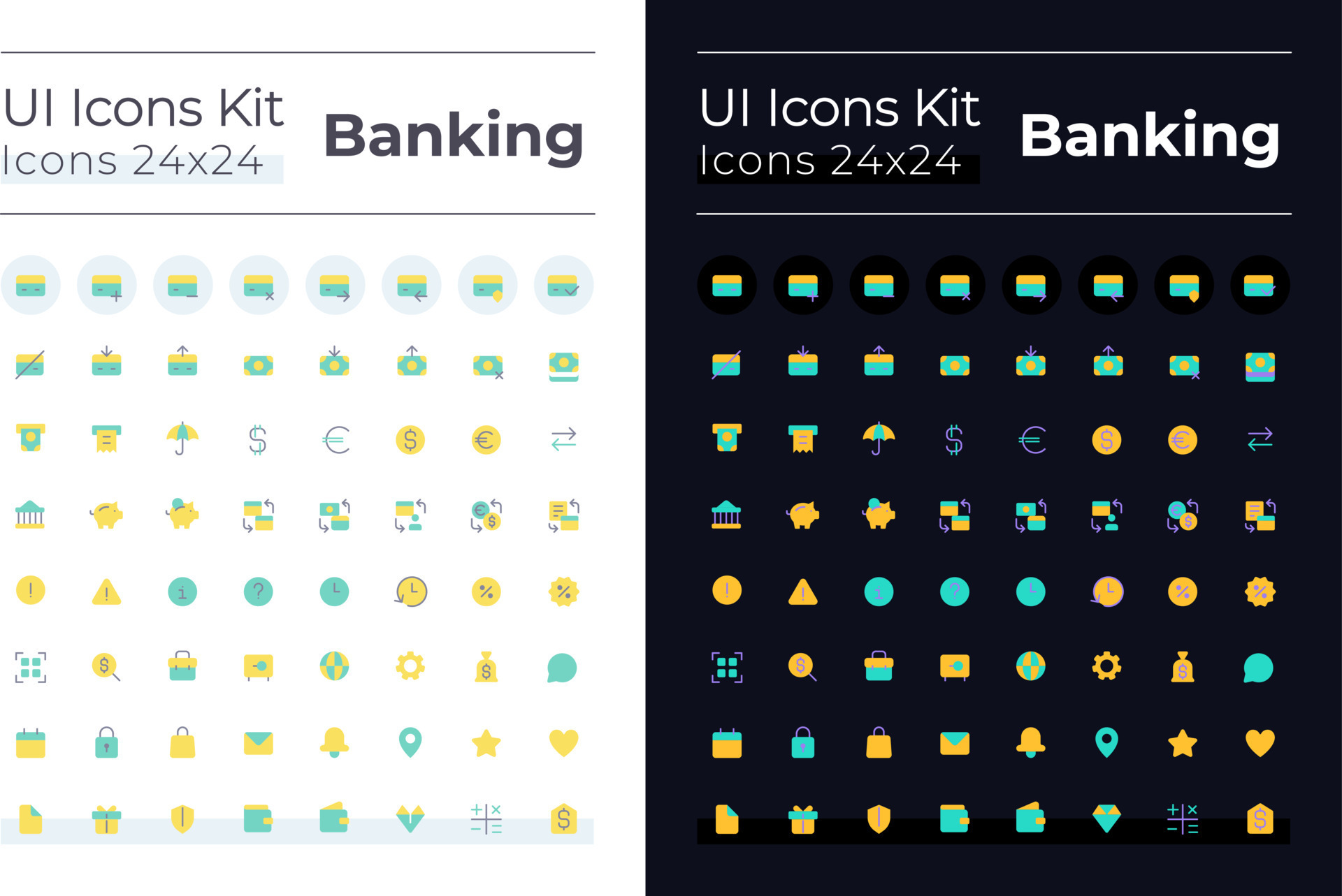 Banking Flat Color Ui Icons Set For Dark Light Mode Money