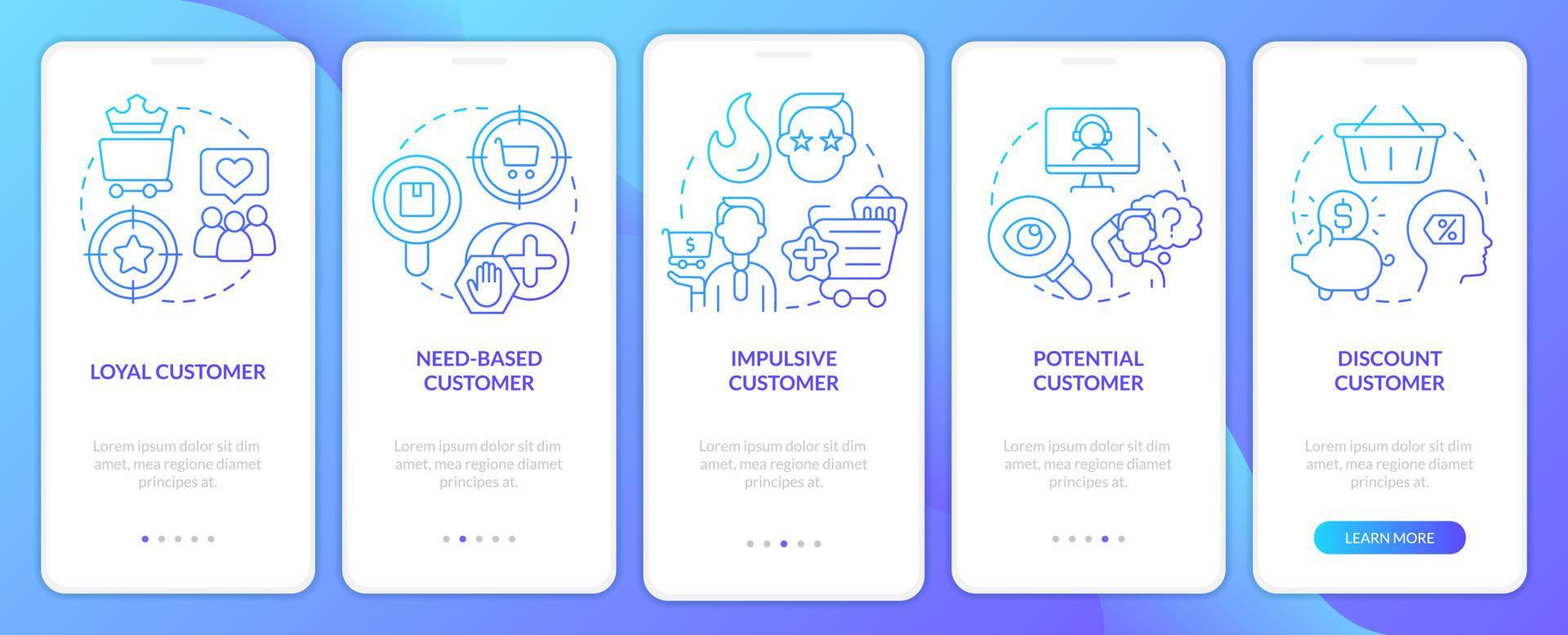 Types Of Customers Blue Gradient Onboarding Mobile App Screen Business Clients Walkthrough 5
