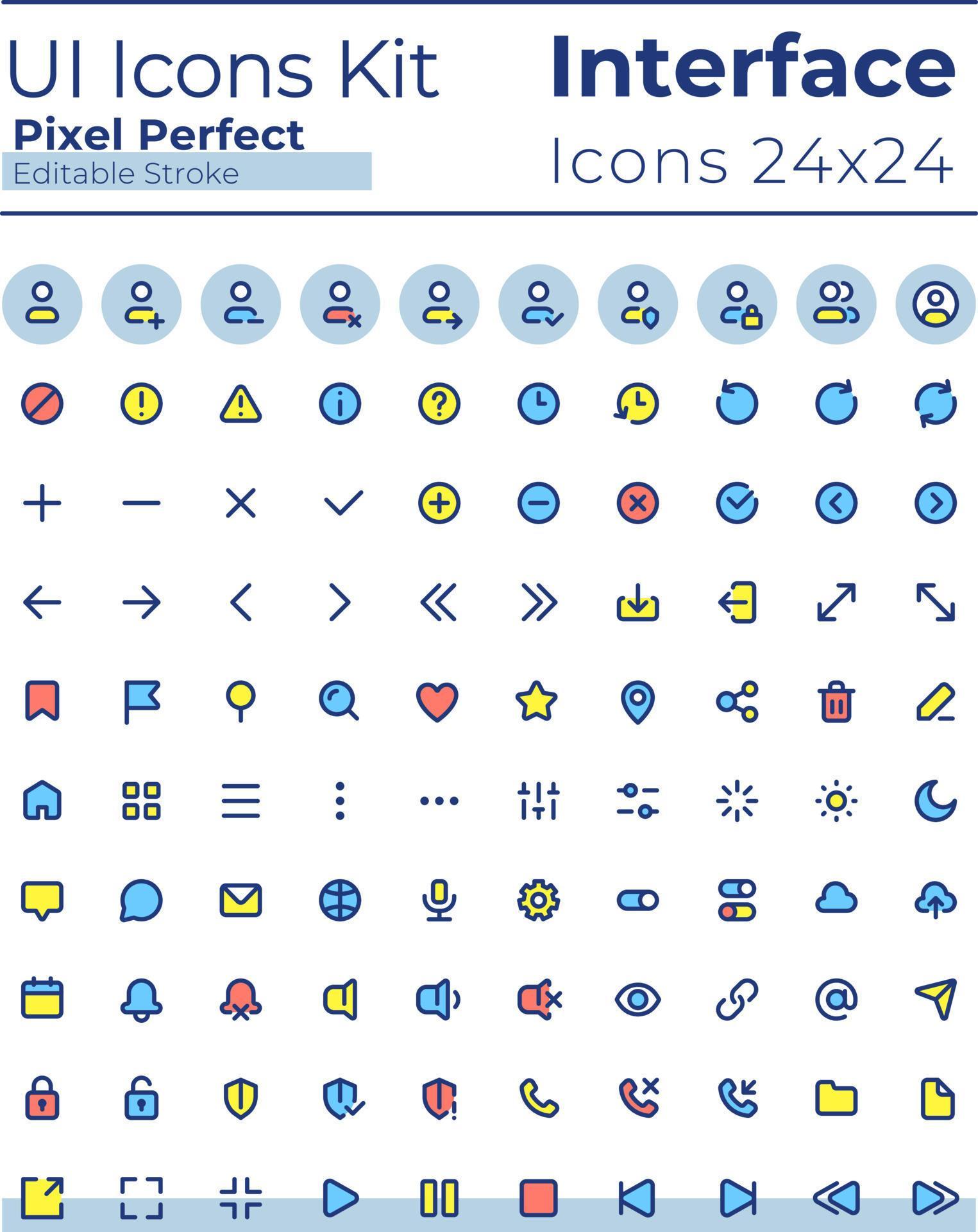 Comprehensible and simple looking pixel perfect RGB color ui icons set. System settings. GUI, UX ...