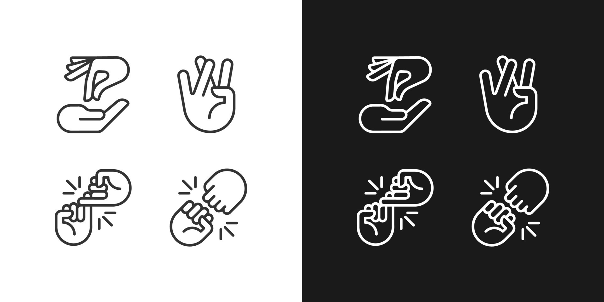 Using gestures for communication pixel perfect white linear icon for dark themes set for dark ...