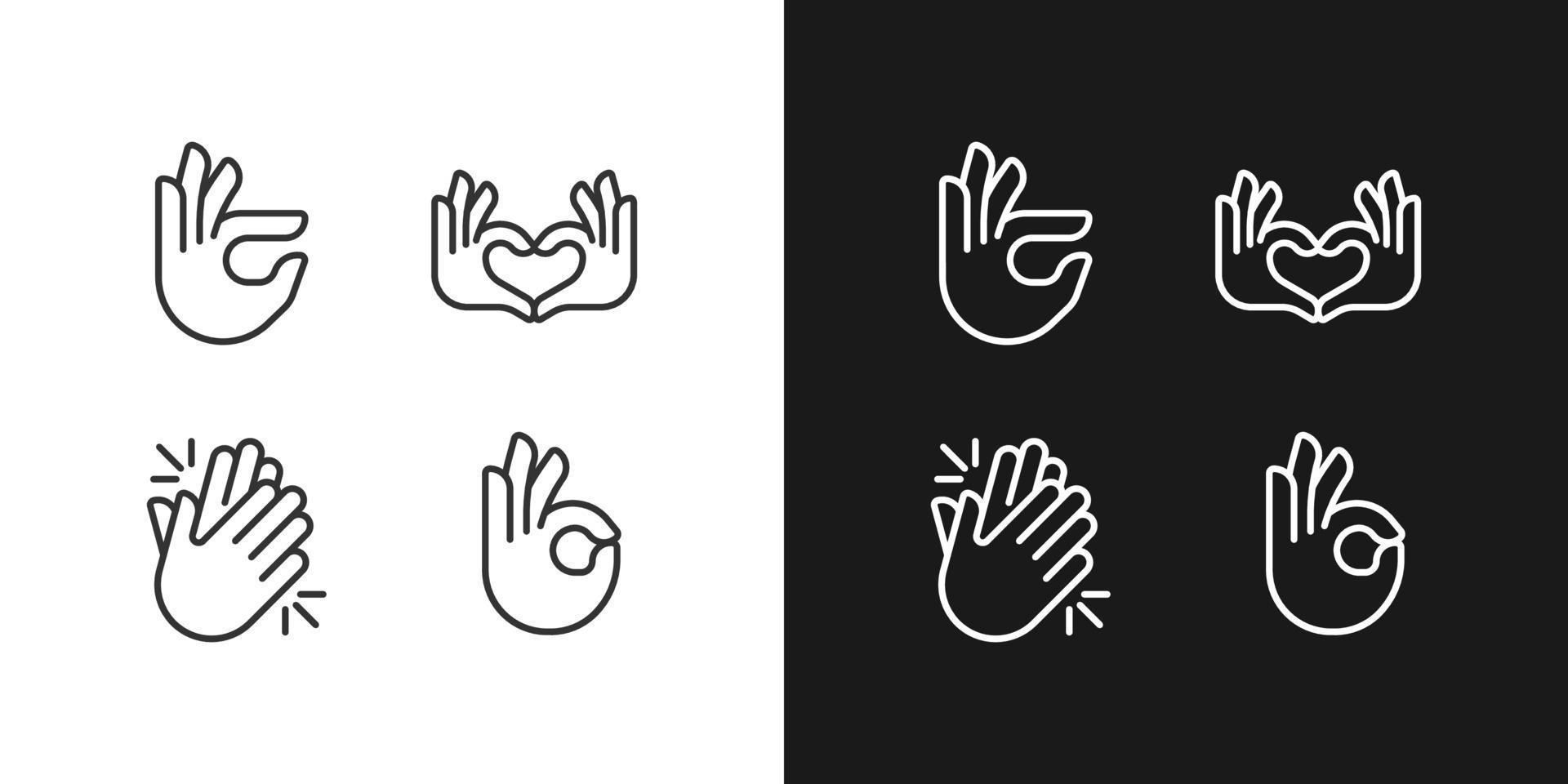 Body language signals pixel perfect white linear icon for dark themes set for dark, light mode ...