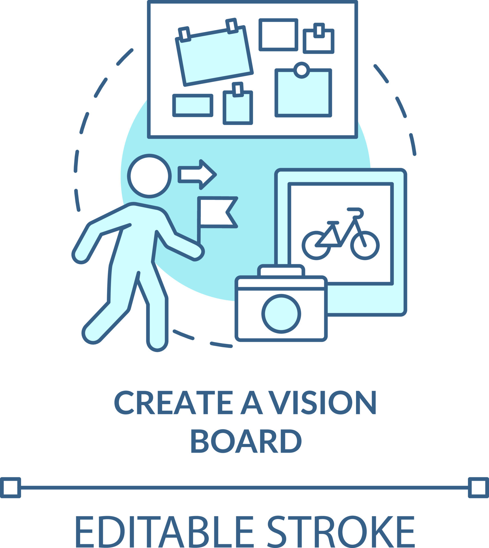 Create vision board turquoise concept icon. Goals visualization. Adaptability tip abstract idea ...