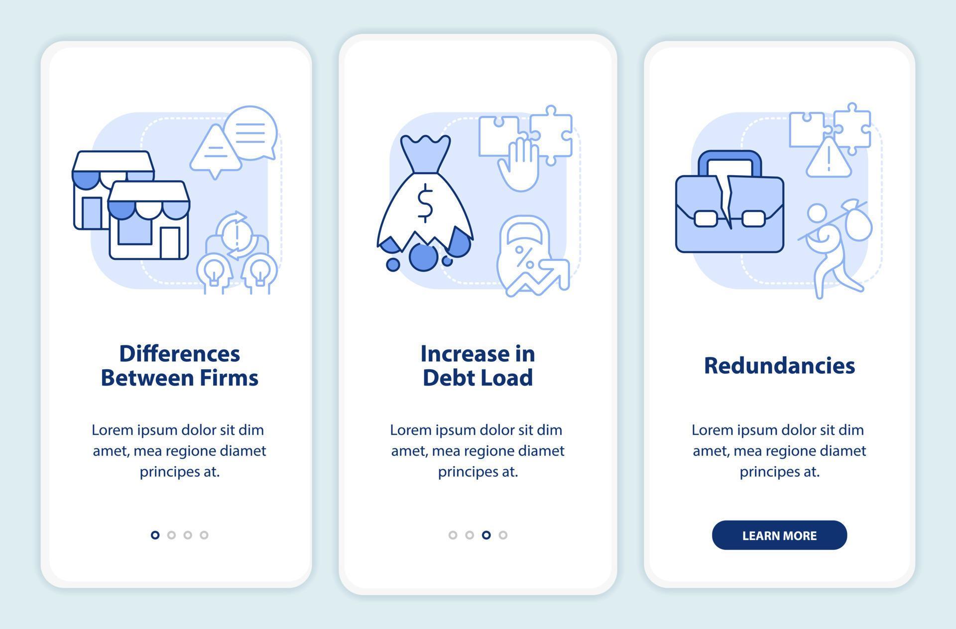 Business Consolidation Cons Light Blue Onboarding Mobile App Screen Walkthrough 3 Steps