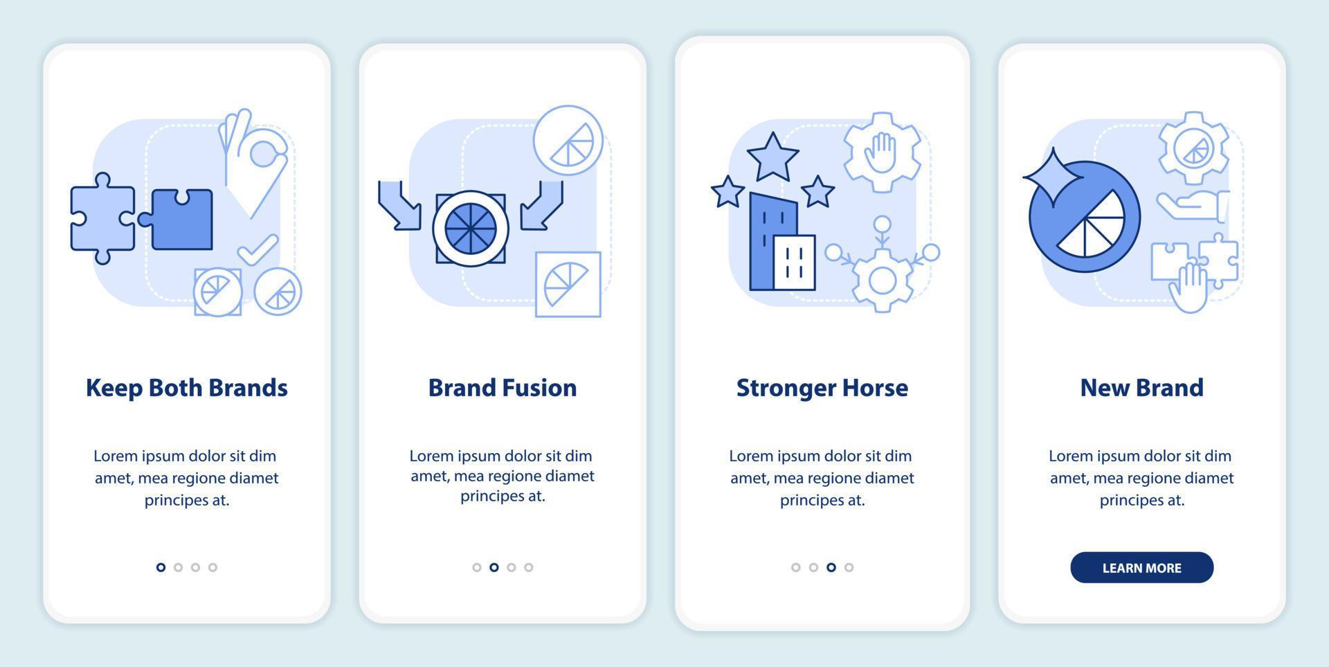 Brand Consolidation Light Blue Onboarding Mobile App Screen Walkthrough 4 Steps Editable