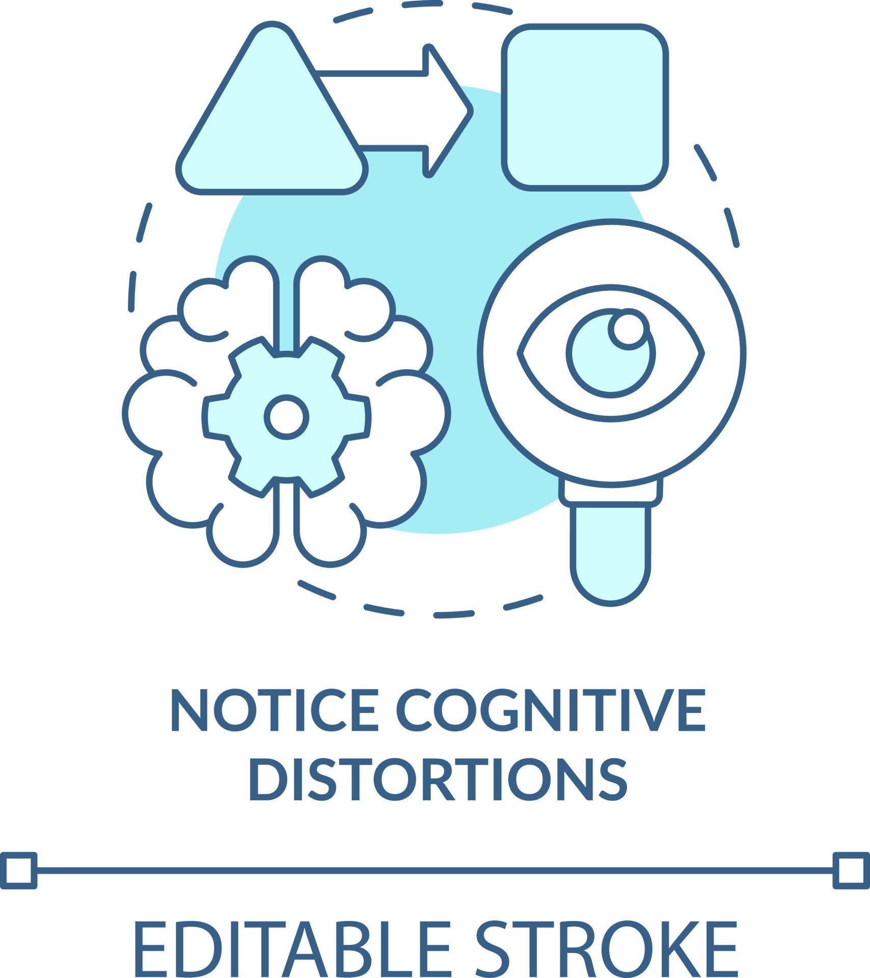 Notice cognitive distortions turquoise concept icon. Adaptability tip ... Notice cognitive distortions turquoise concept icon. Adaptability tip ...