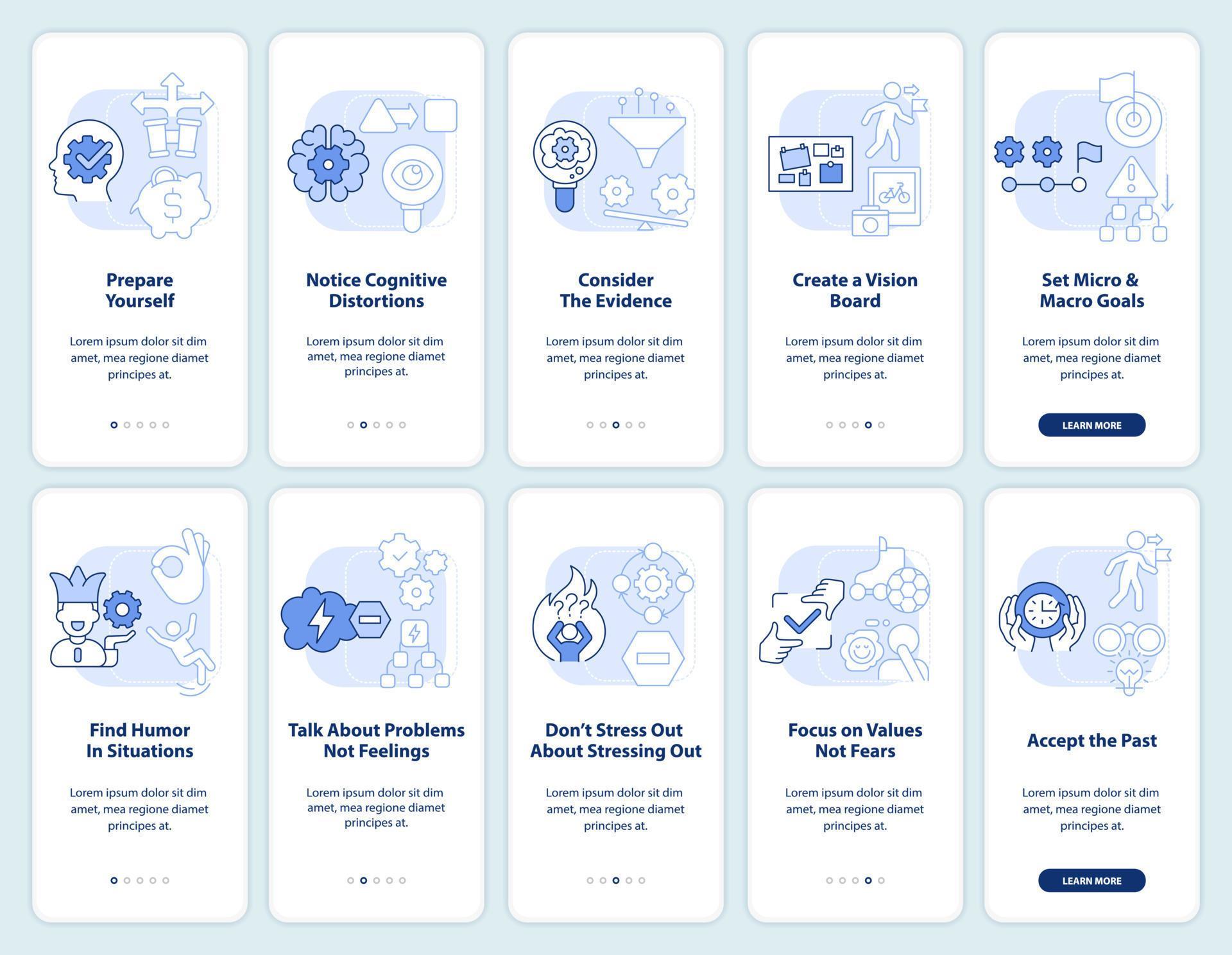 Adaptability Light Blue Onboarding Mobile App Screen Set Mindset