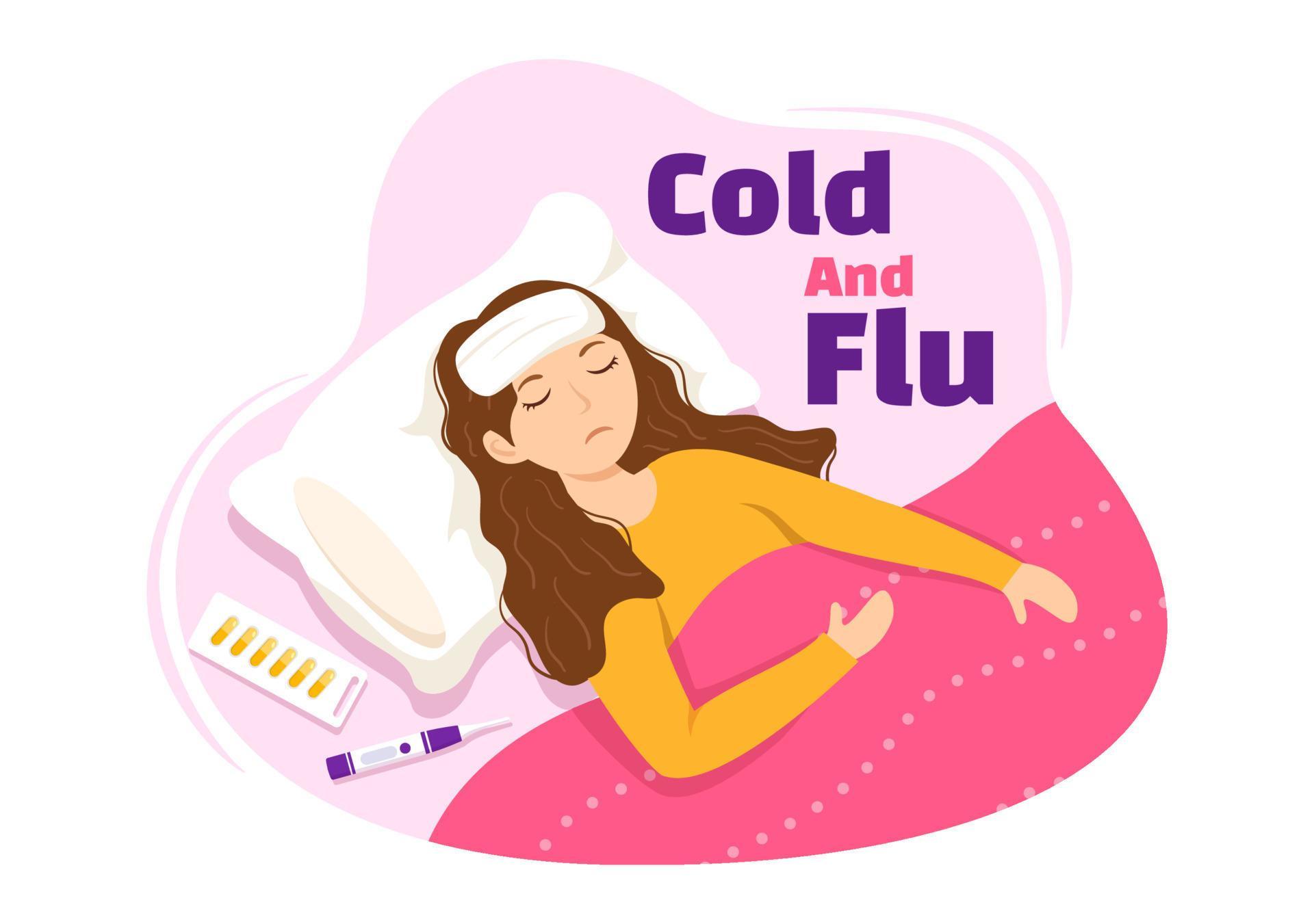 Sick Person Flu and Cold Sickness Illustration with People Wearing Thick Clothes in Flat Cartoon ...