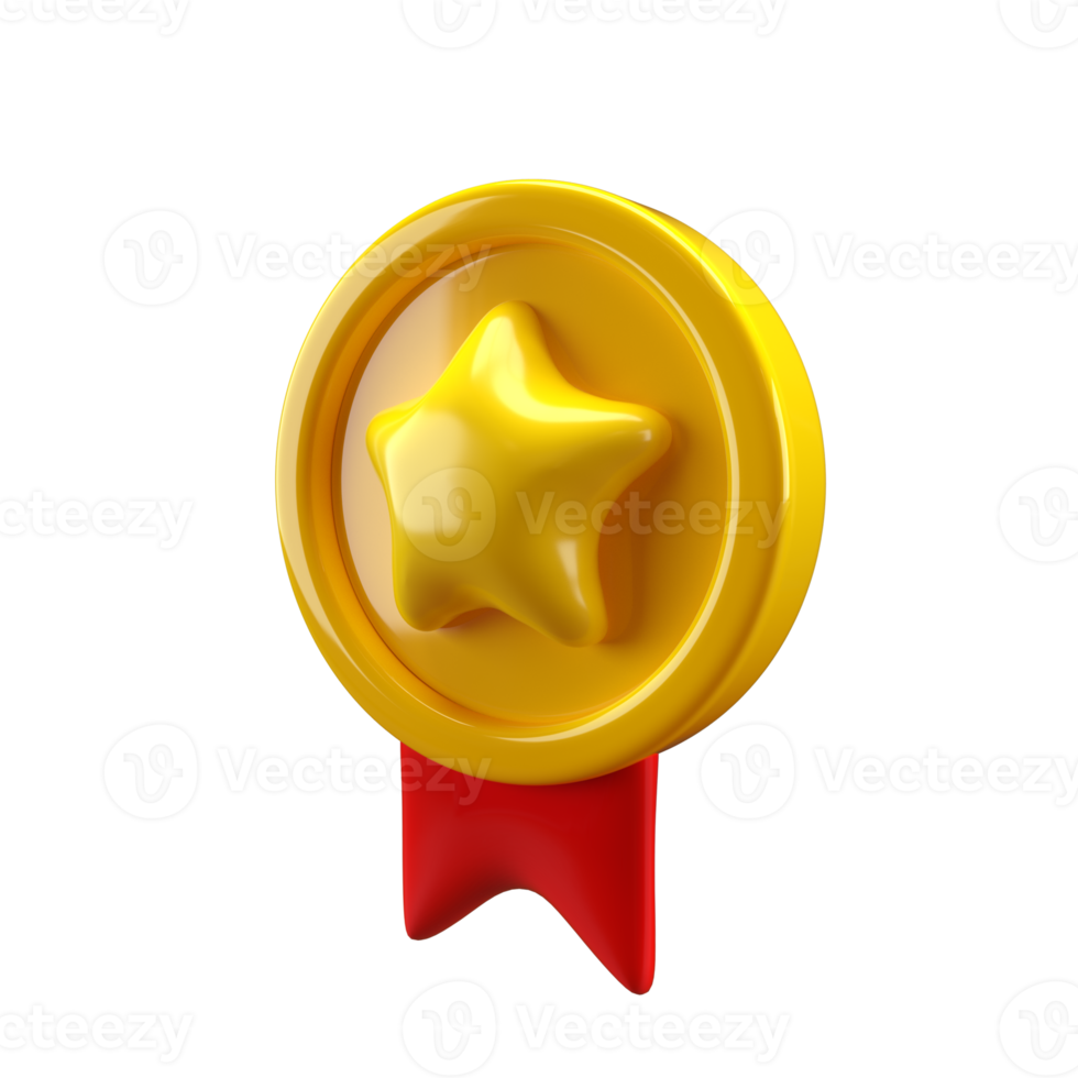 recompensa ganador amarillo medalla con estrella y rojo cinta ...