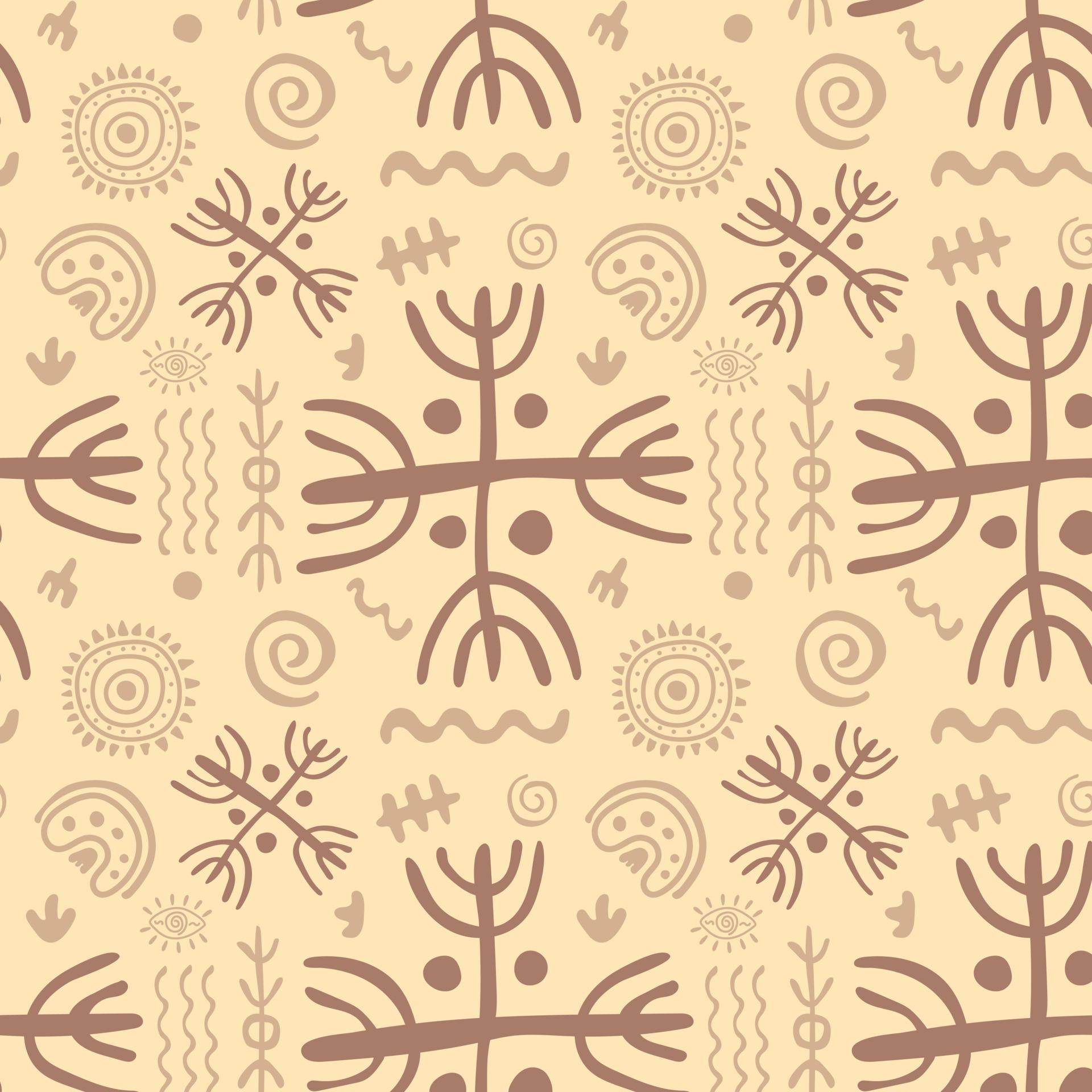 Seamless pattern drawings of ancient tribe. Primitive ethnic ornament ...
