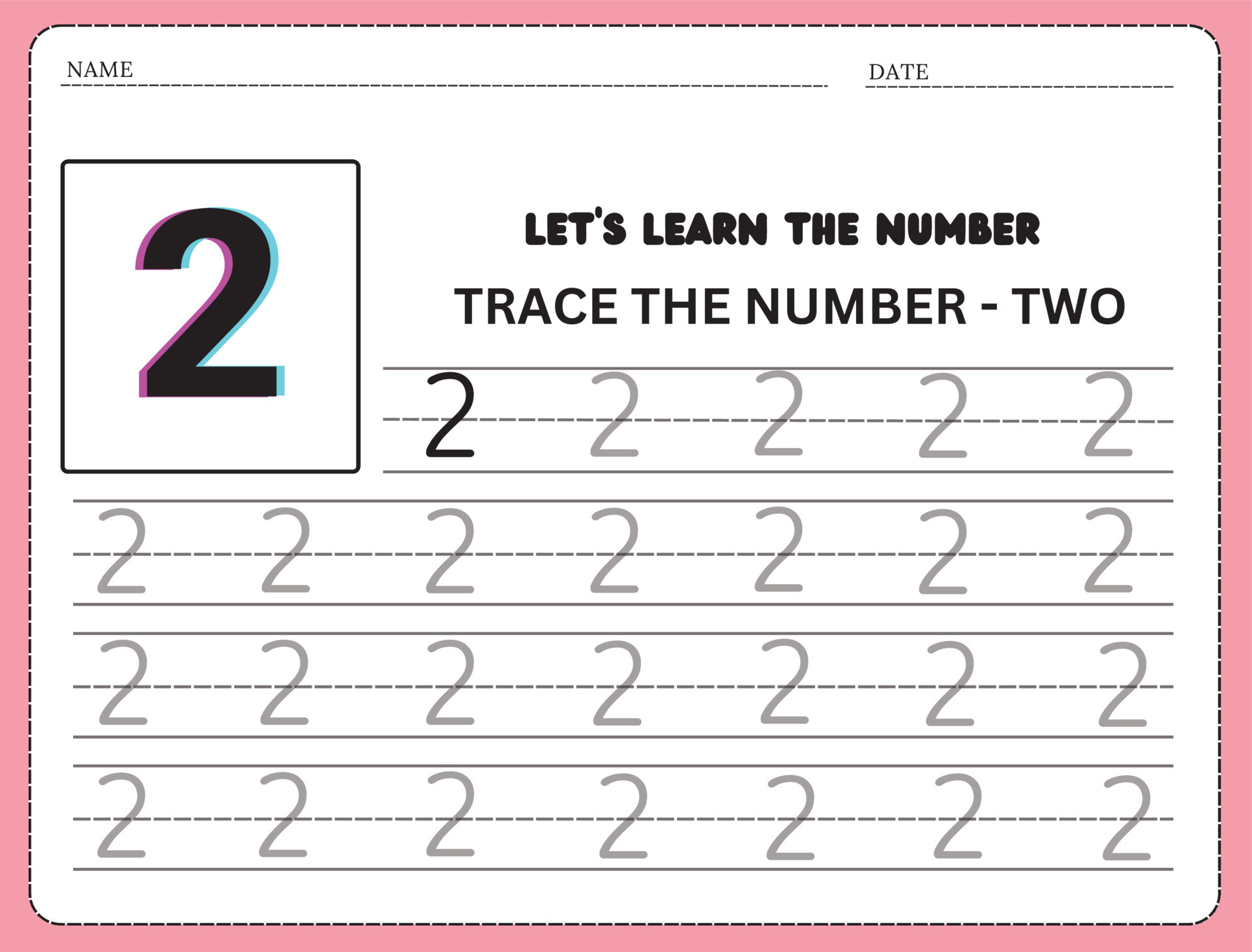 Trace and write the number 2. Handwriting practice. Learning numbers ...
