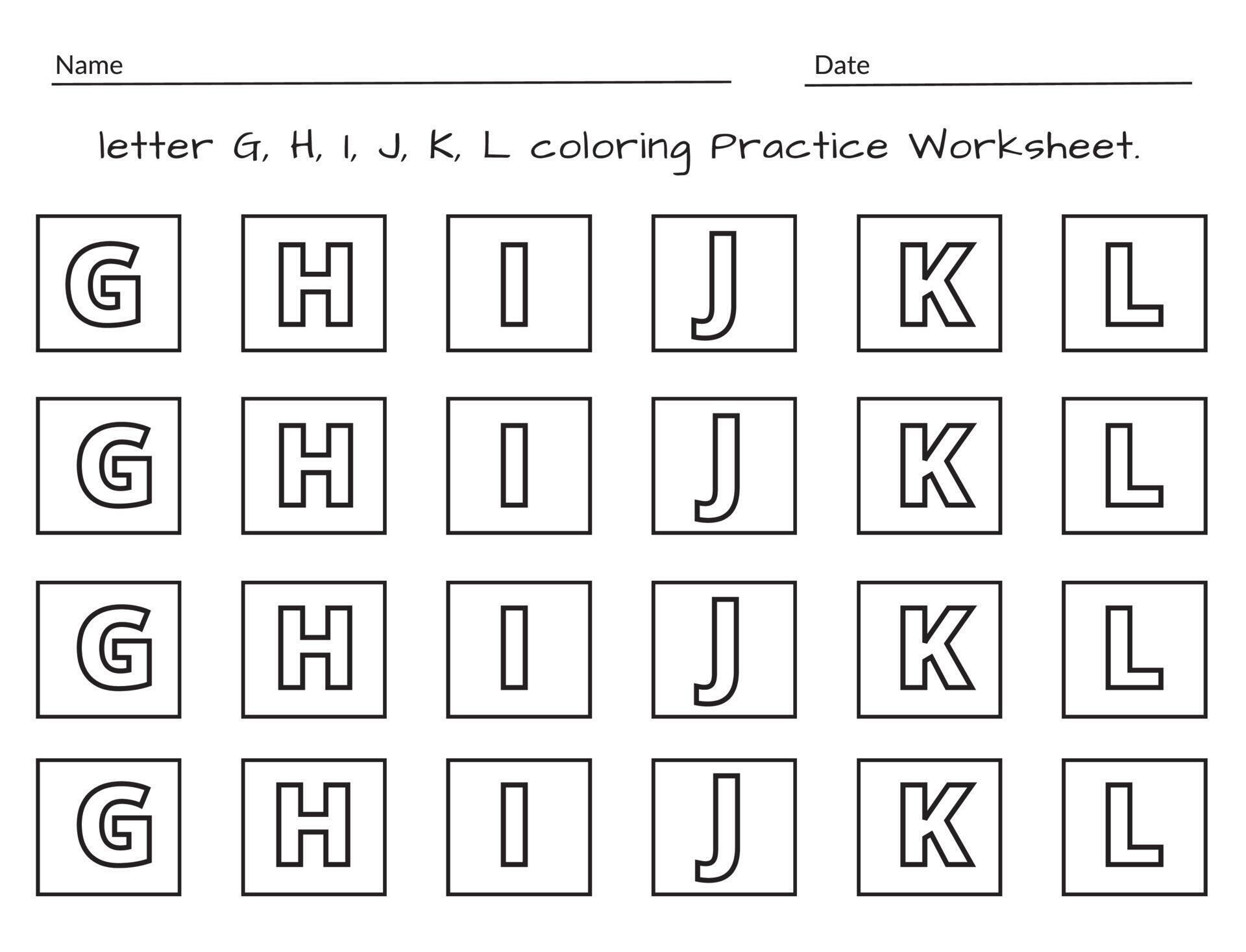 Worksheet for children. Color and count the letter G, H, I, J, K, L 21396196 Vector Art at Vecteezy