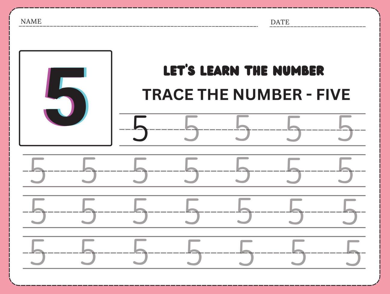 Trace and write the number 5. Handwriting practice. Learning numbers ...