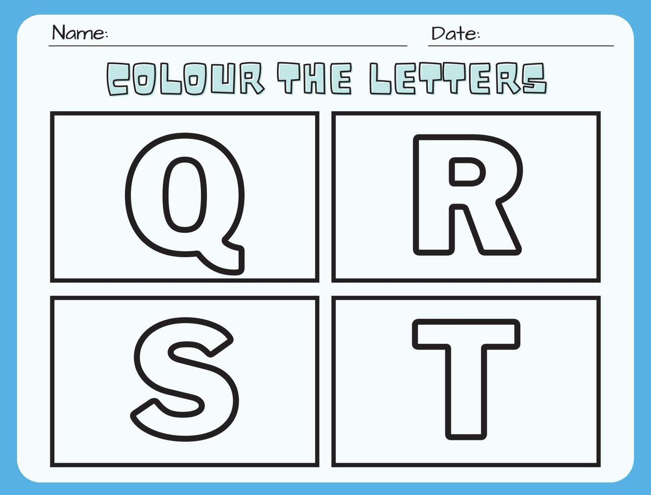 Worksheet for color letters Q, R, S, T. Kids activity sheet. an educational page for children's ...