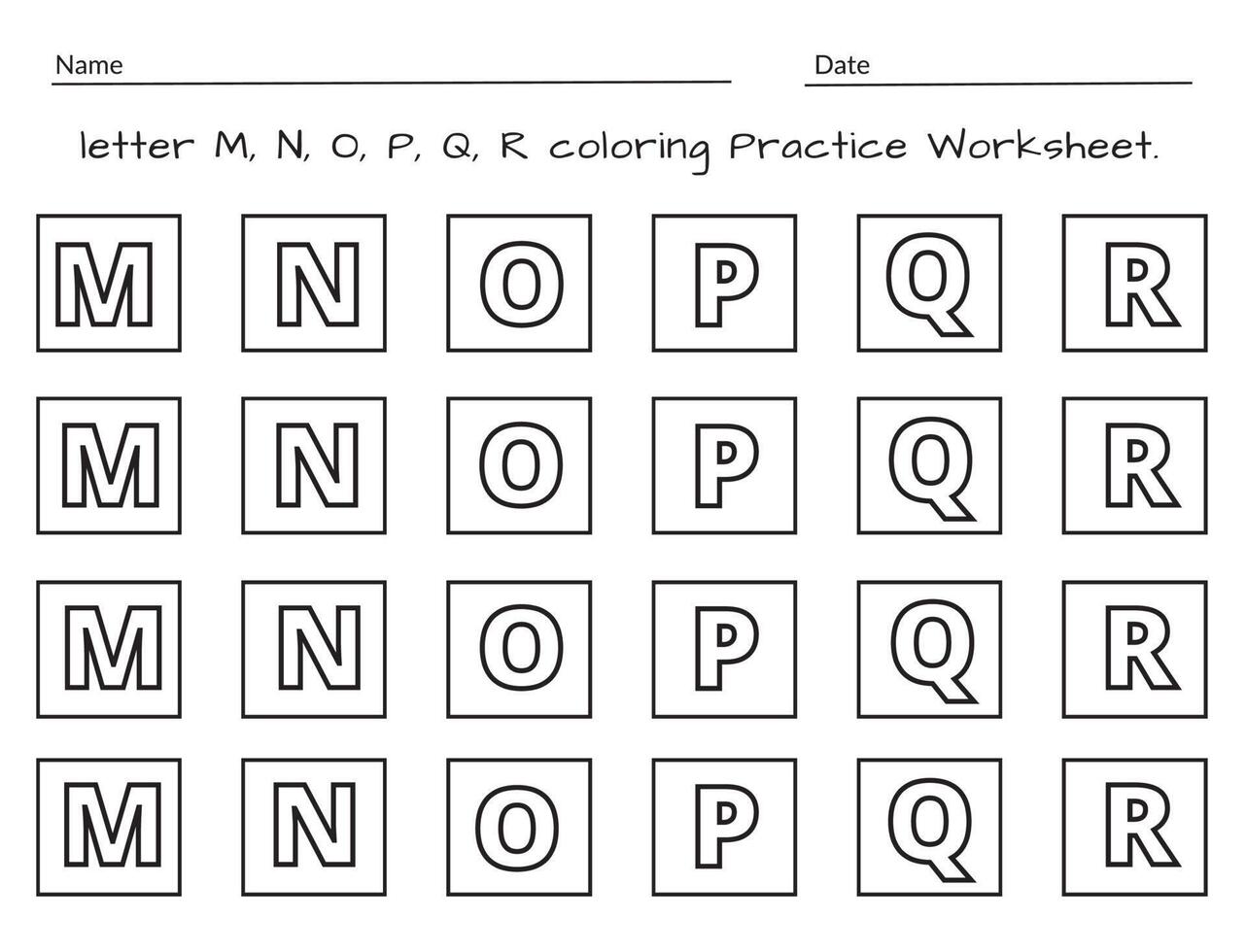 hoja de cálculo para niños. color y contar el letra metro, norte, o, pag, q, r 21396288 Vector ...