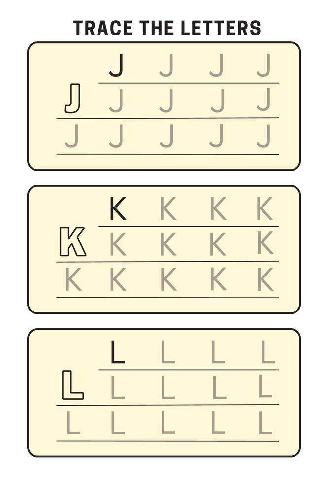 Alphabet tracing practice Letters J, K, L. Tracing practice worksheet ...