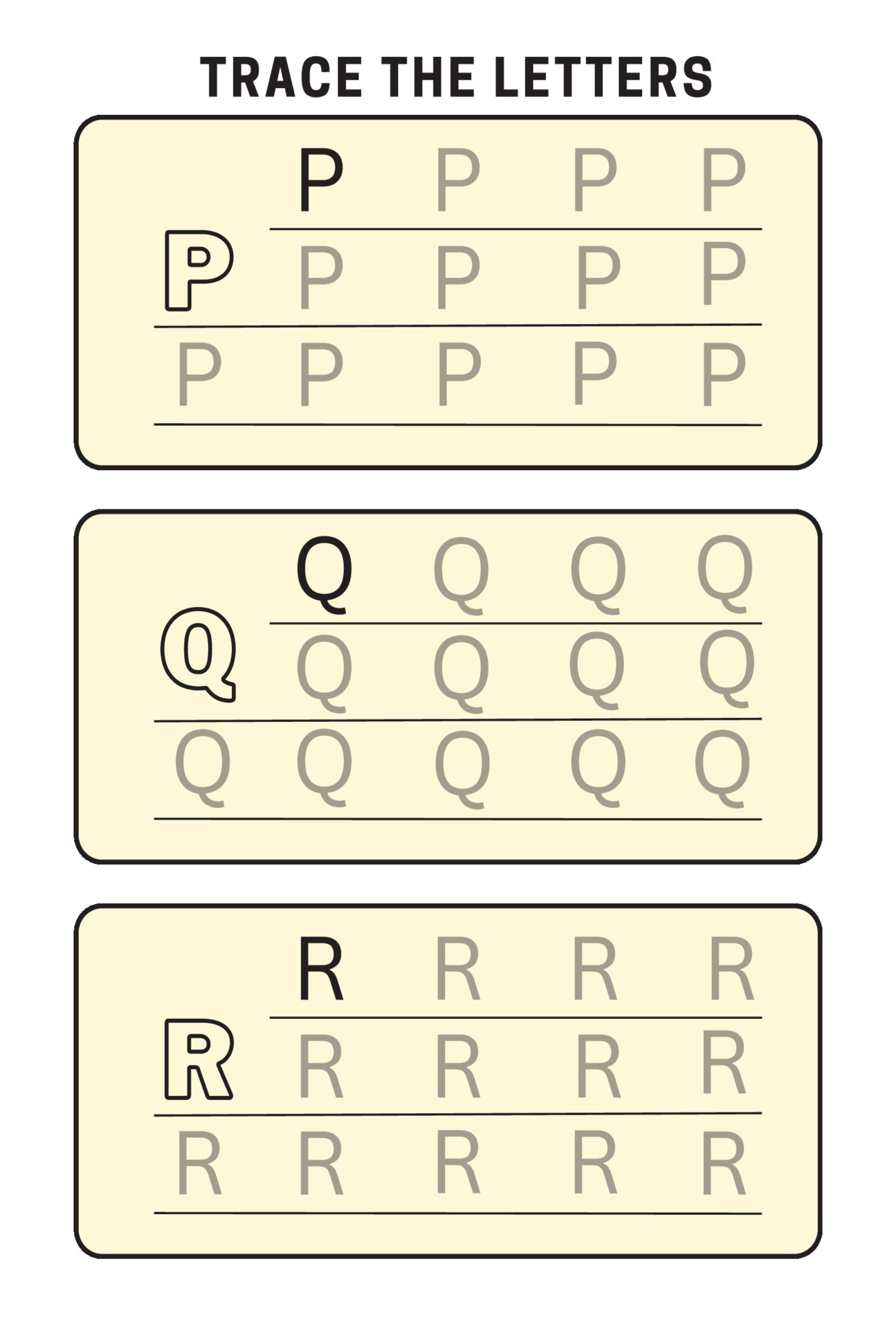 Alphabet tracing practice Letters P, Q, R. Tracing practice worksheet ...