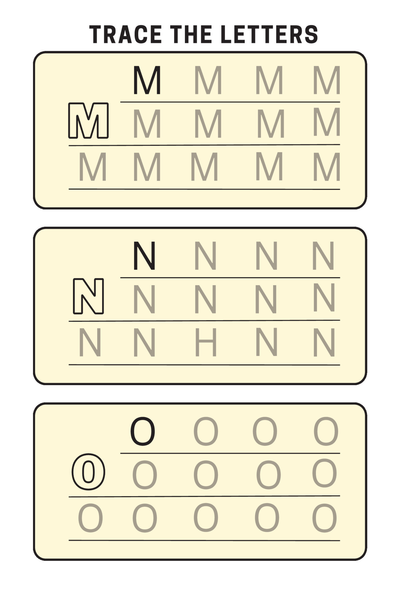 Alphabet tracing practice Letters M, N, O. Tracing practice worksheet ...
