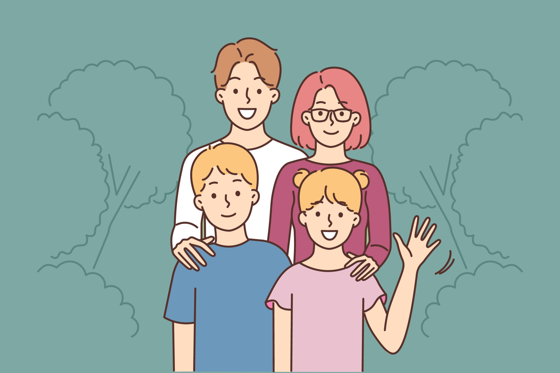 Cartoon Family Waving