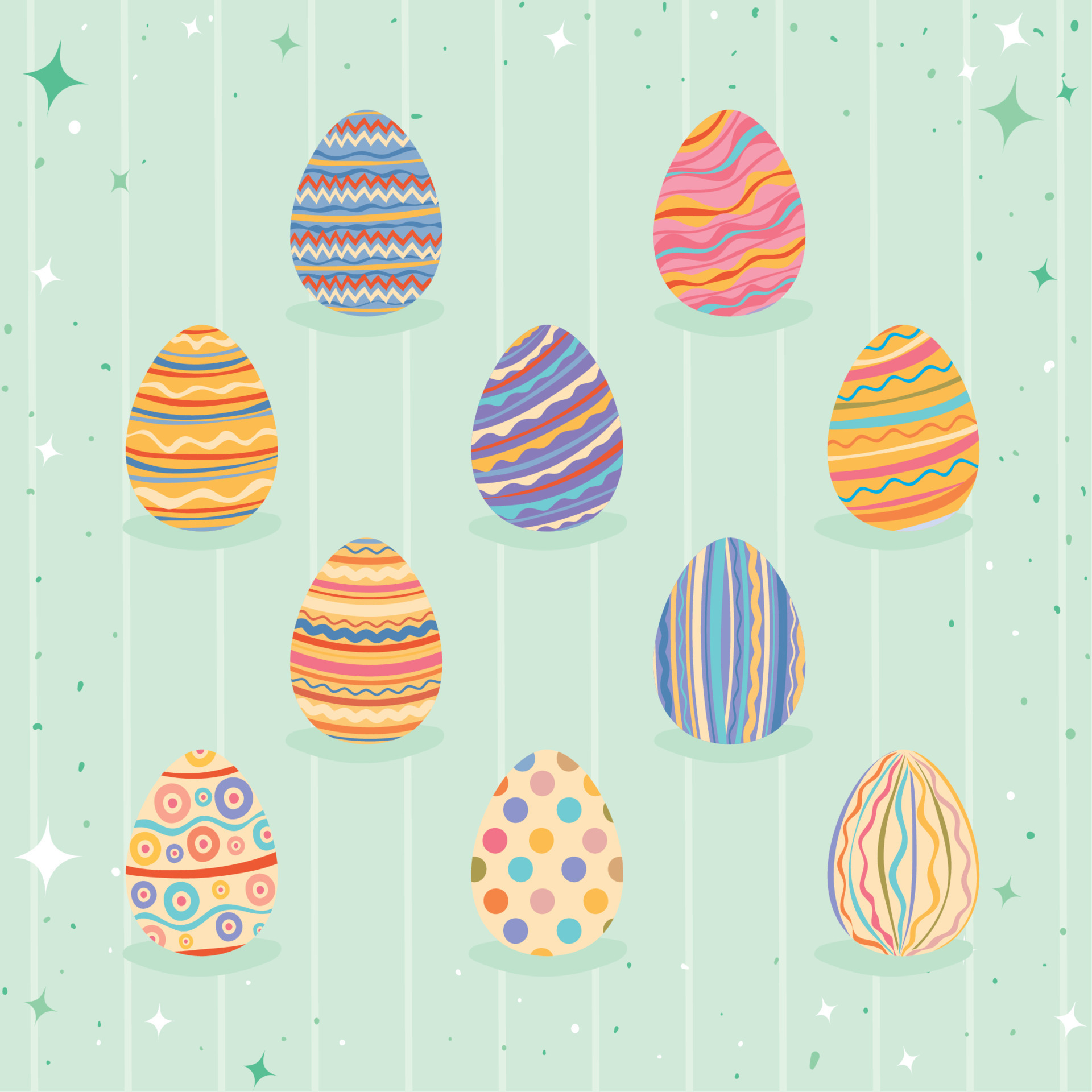 ten easter eggs 21397865 Vector Art at Vecteezy