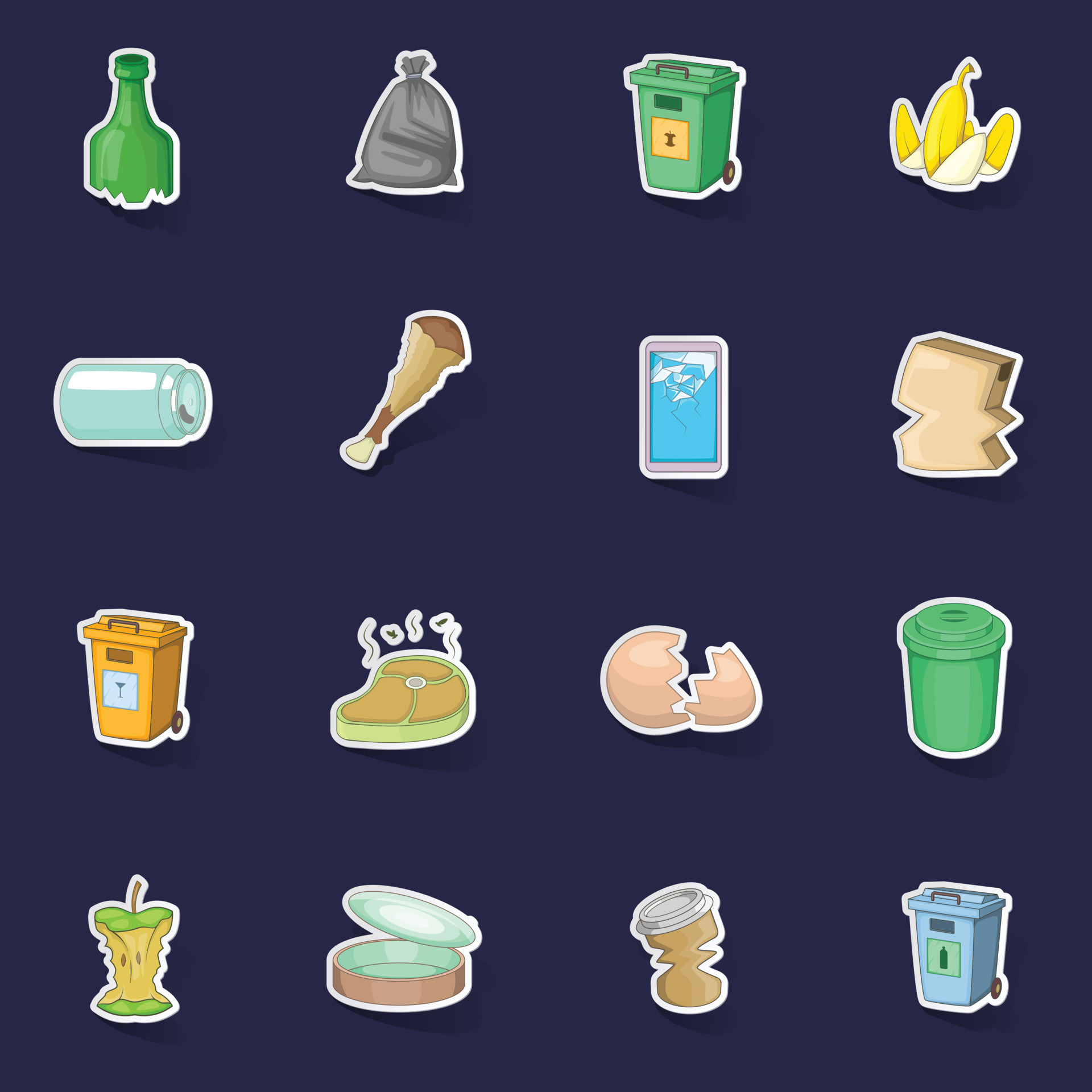 Garbage items icons set vector sticker 21413008 Vector Art at Vecteezy