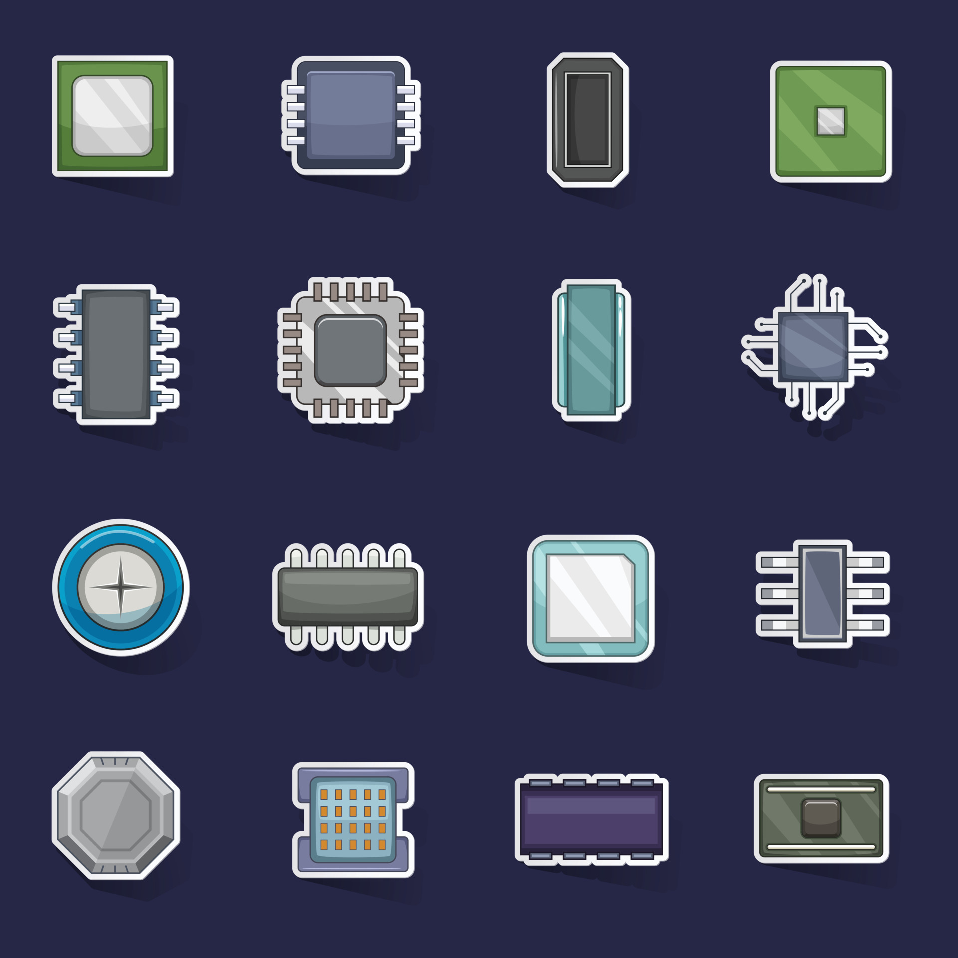 Computer Chips Icons Set Vector Sticker 21413030 Vector Art At Vecteezy