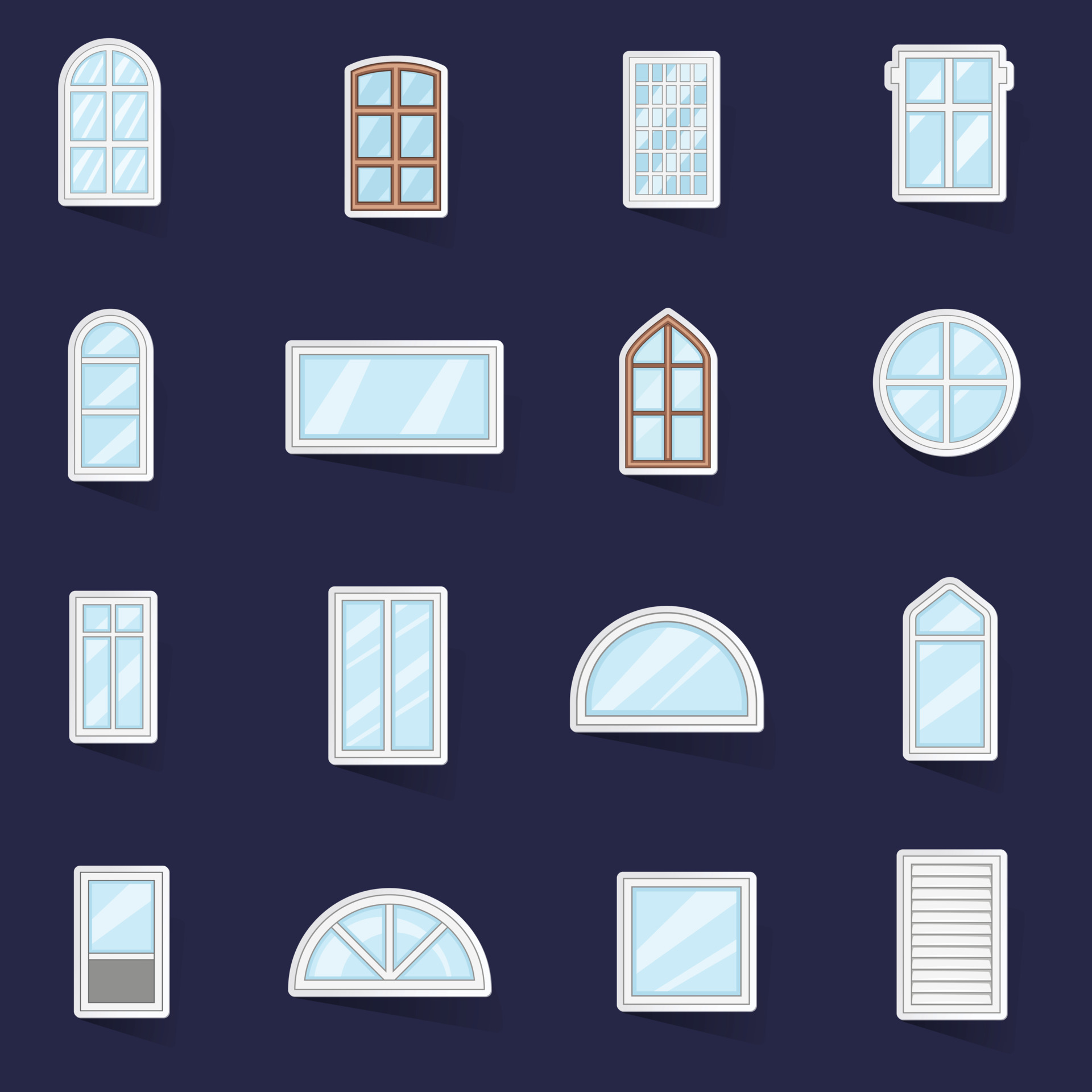 Window design types icons set vector sticker 21413048 Vector Art at ...