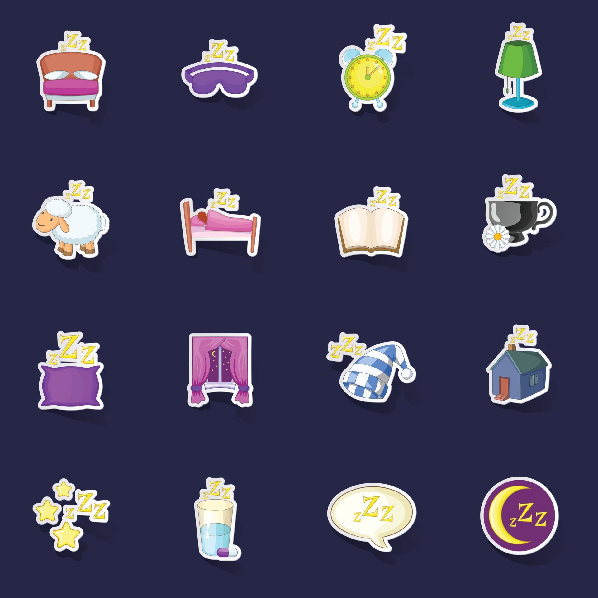 Sleep symbols icons set vector sticker 21413640 Vector Art at Vecteezy Sleep symbols icons set vector sticker 21413640 Vector Art at Vecteezy