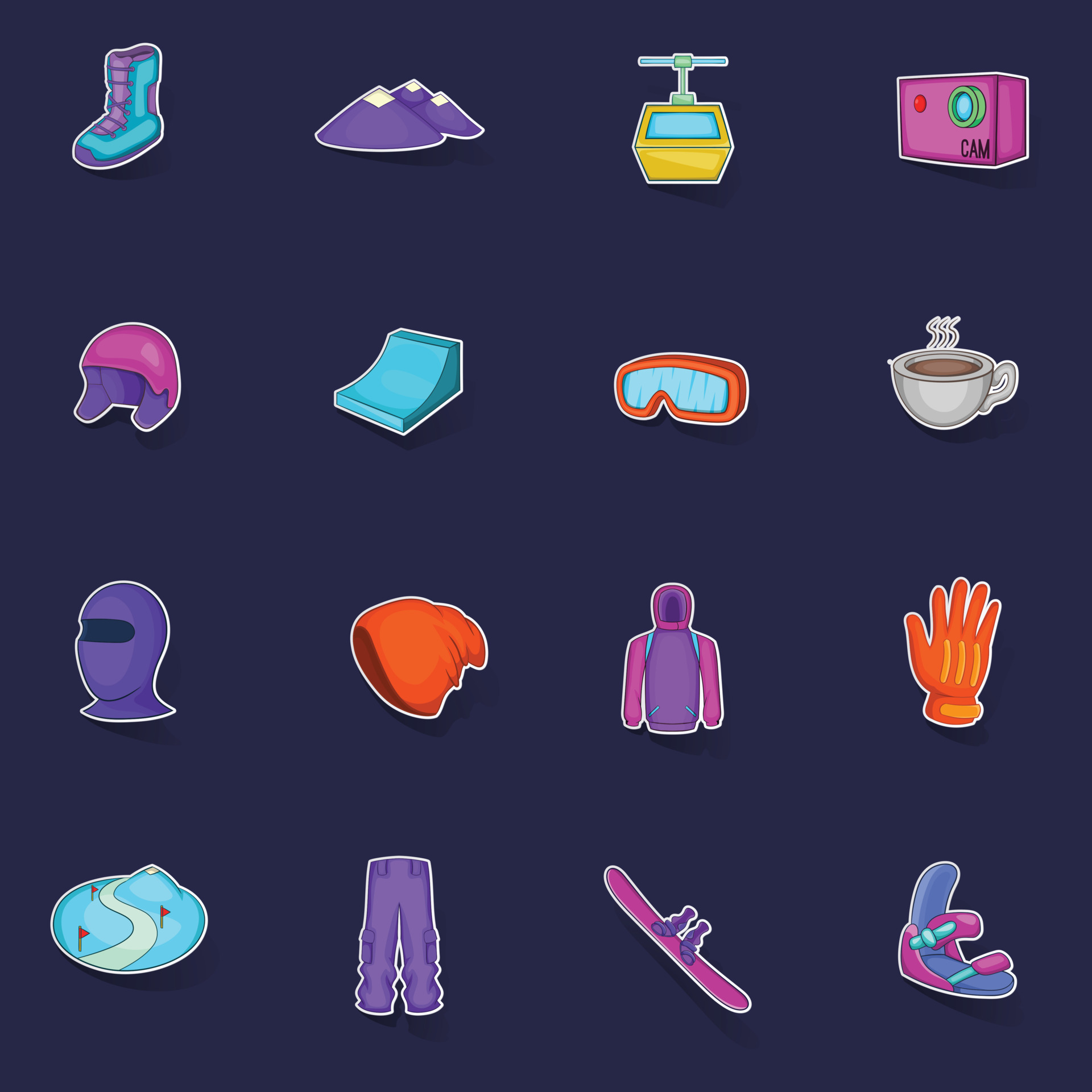 Snowboarding icons set vector sticker 21413903 Vector Art at Vecteezy