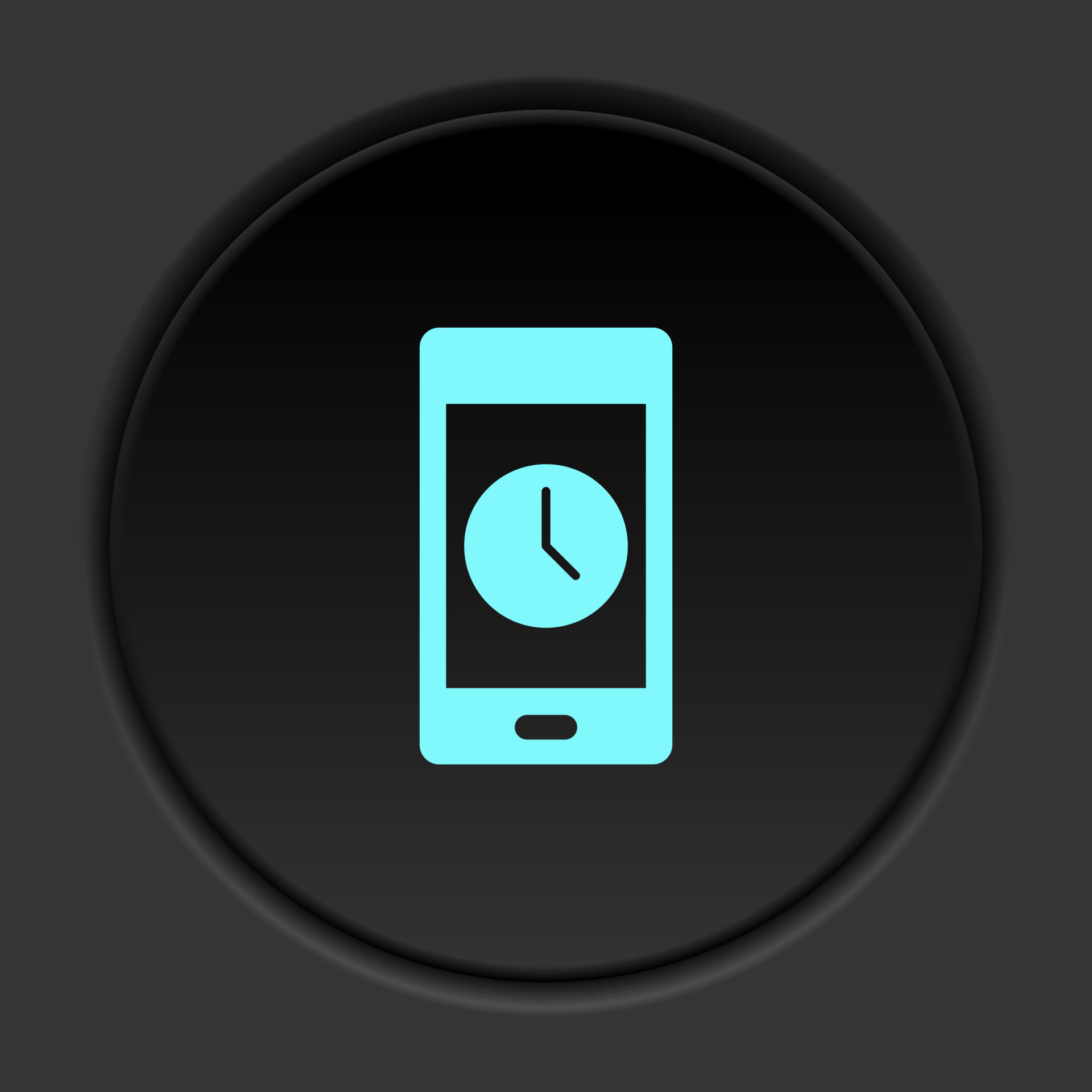 Dark button icon phone clock time. Button banner round badge interface for application ...
