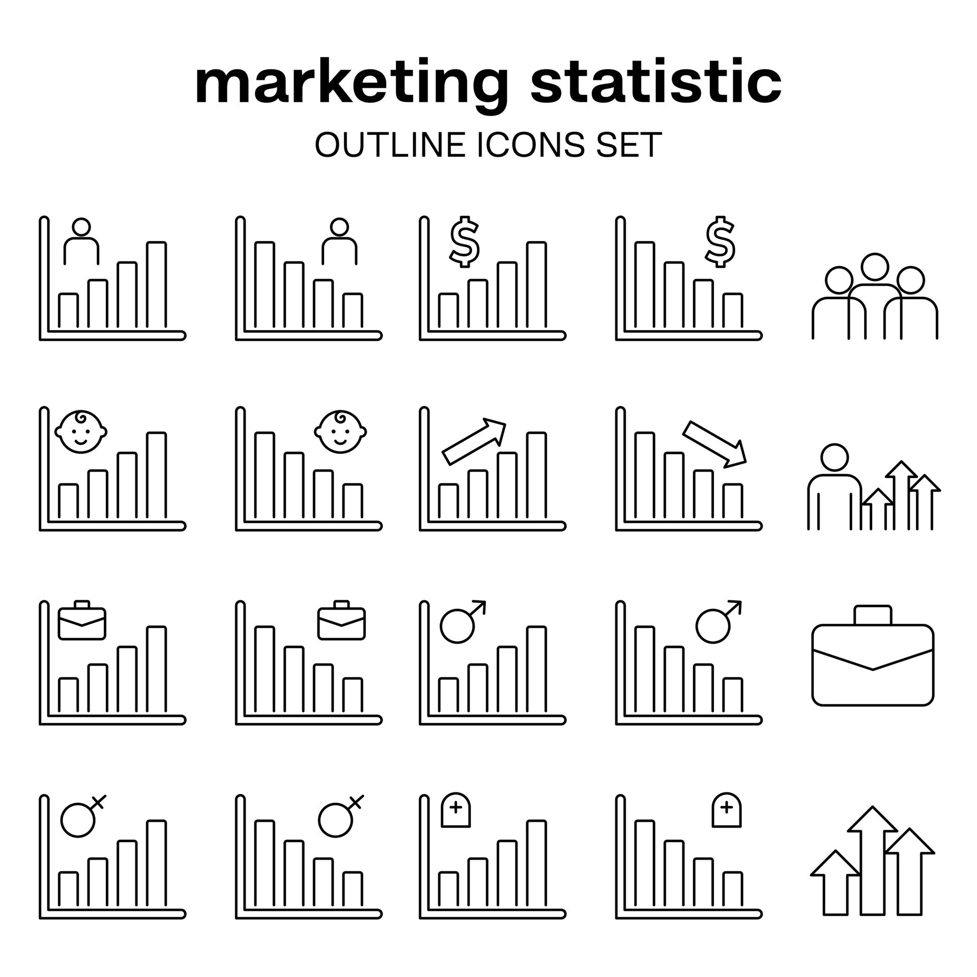 Statistic Infographic Data Analysis Outline Icon Collection Set Bundle