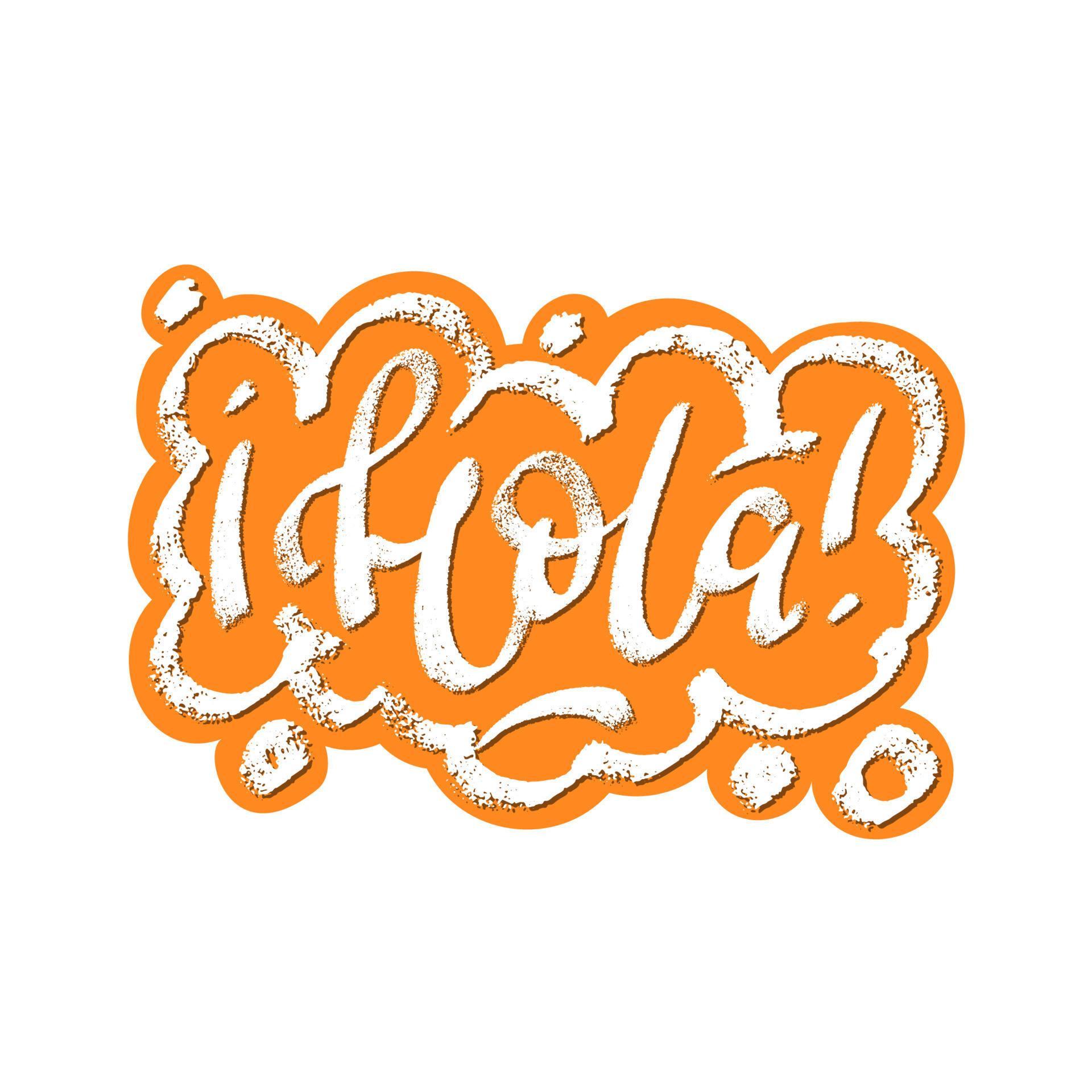 Hola word which means hello in spanish speech bubble icon symbol. Web design. Sticker design ...
