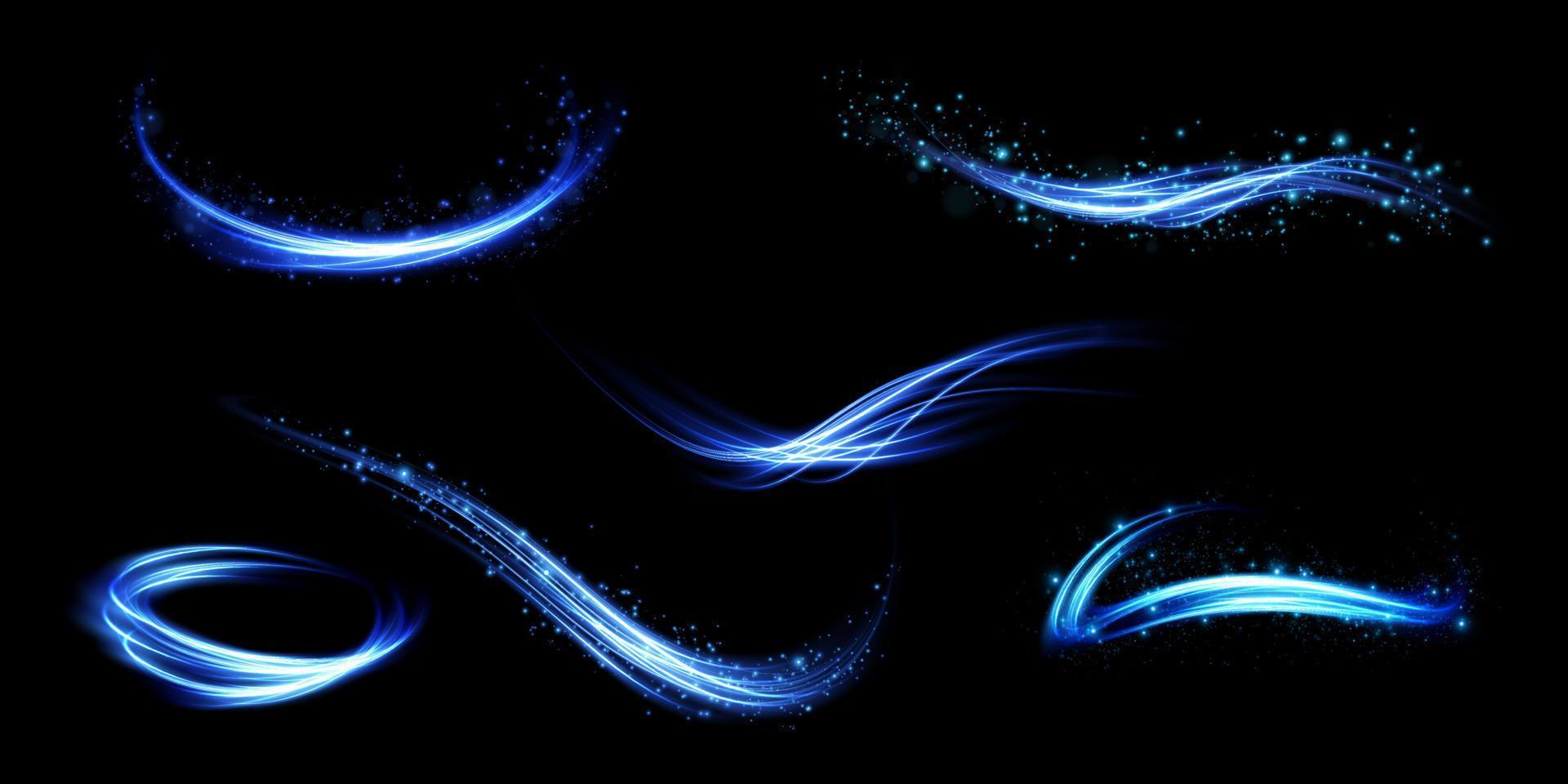 Abstract light lines of movement and speed in blue. Light everyday glowing effect. semicircular ...