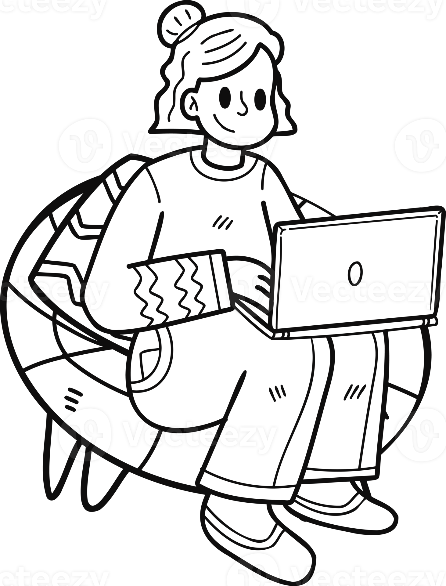 teenage business woman sitting at work with laptop illustration in ...