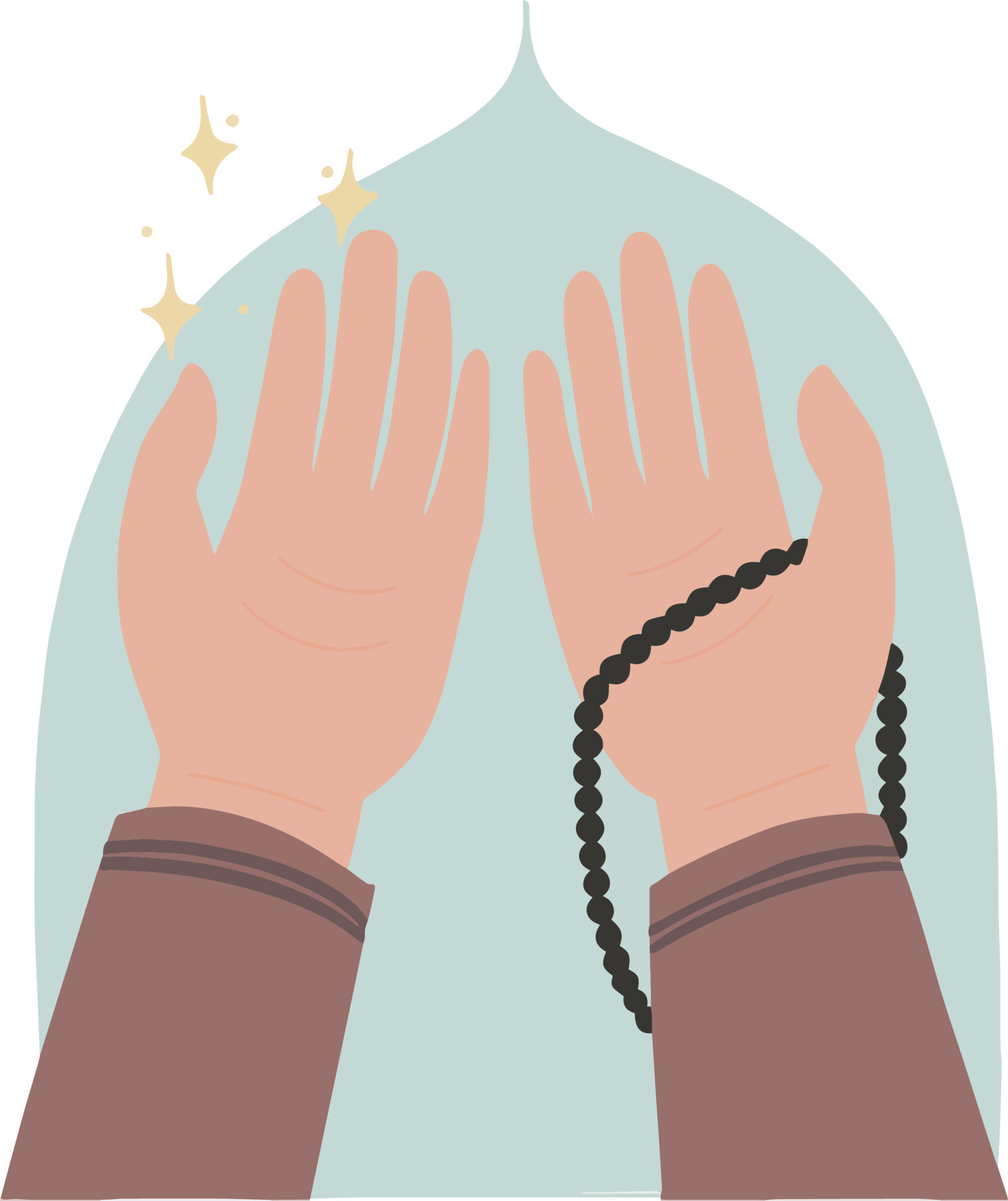 New Ramadan Kareem Ied Fitr Moslem Prayer Hand Drawn With Tasbih Dua Prayer Beads And Mosque