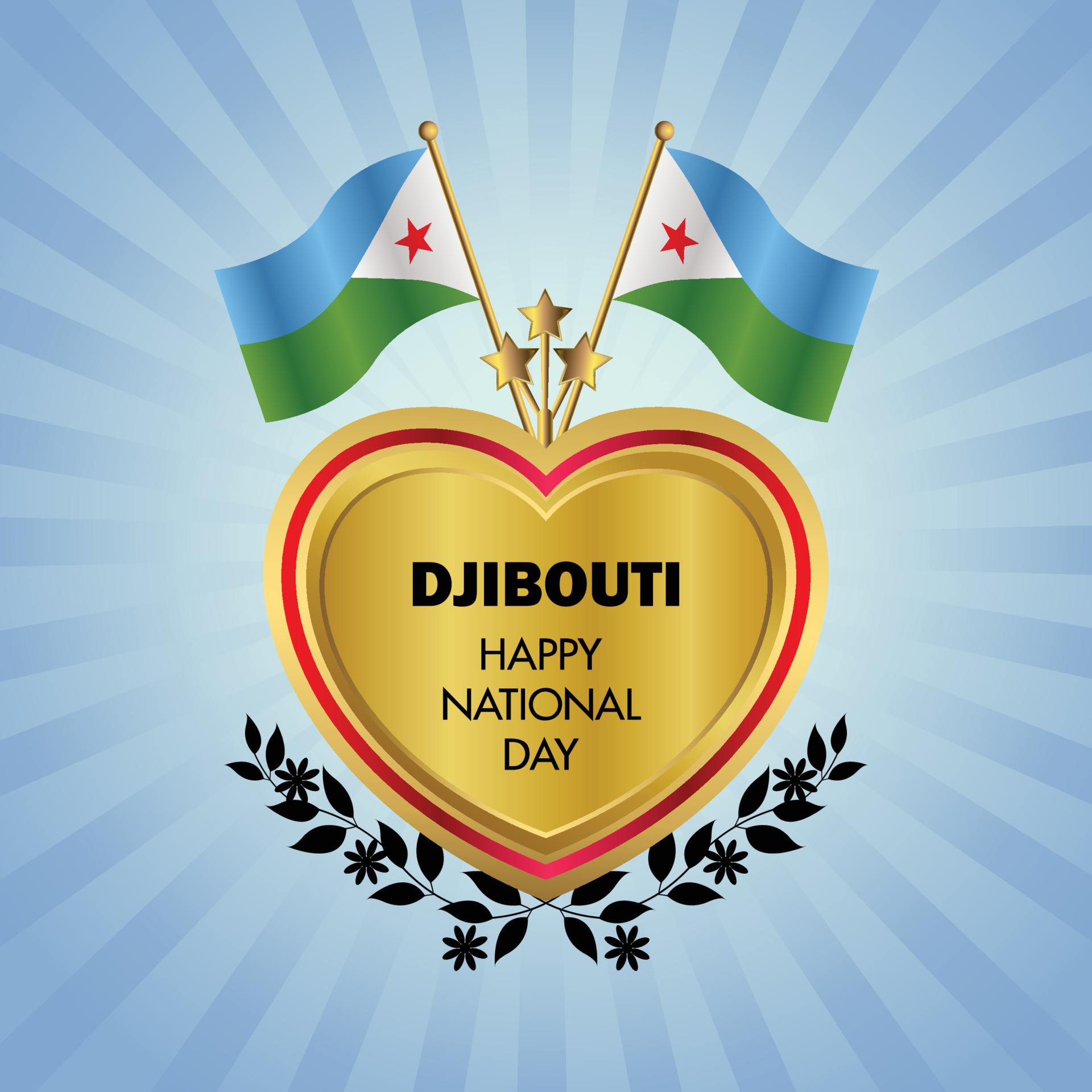 Djibouti flag Independence Day with Gold Heart 21432624 Vector Art at Vecteezy
