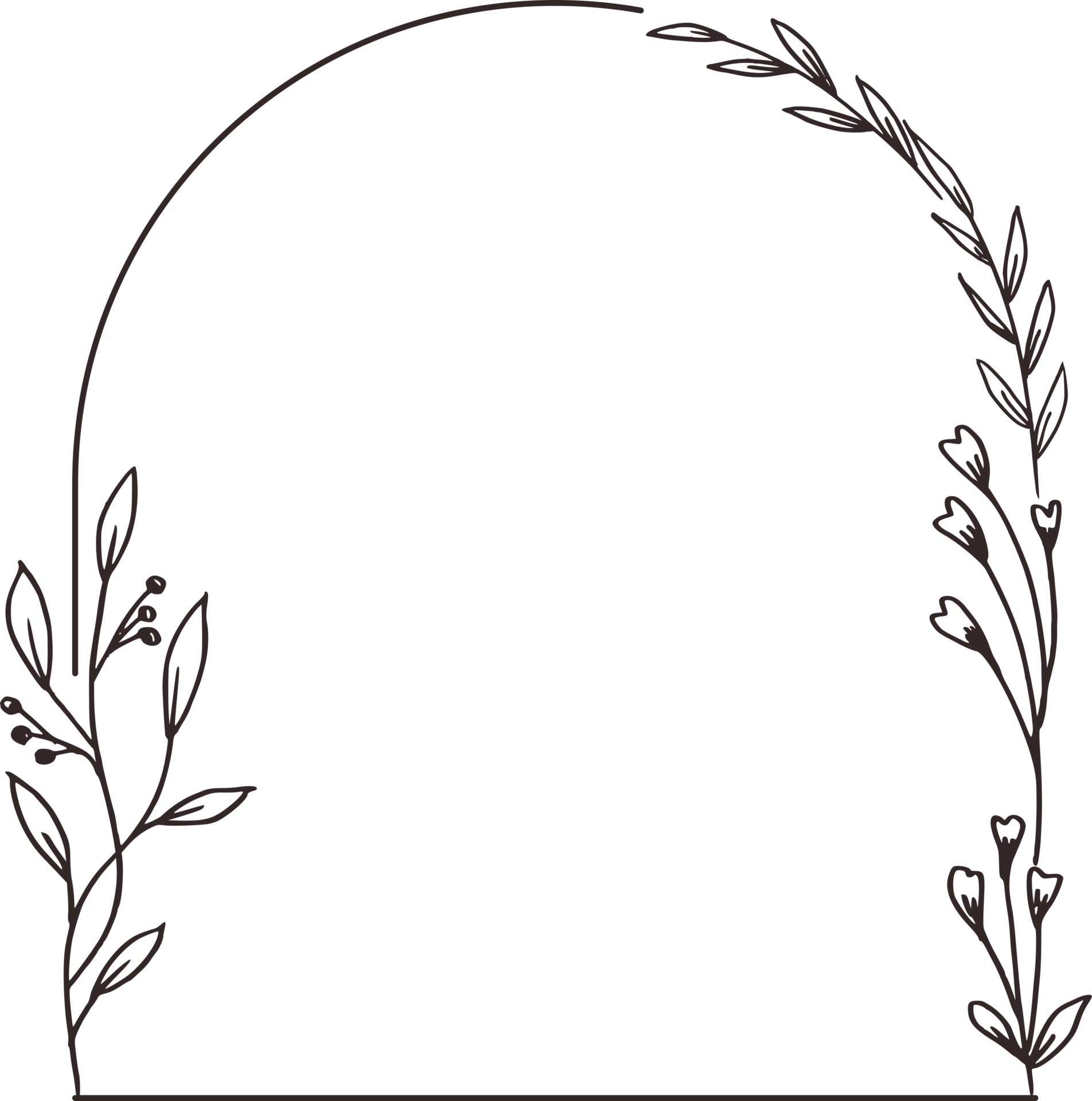 Minimalist floral frame with hand drawn leaf and flower simple floral ...