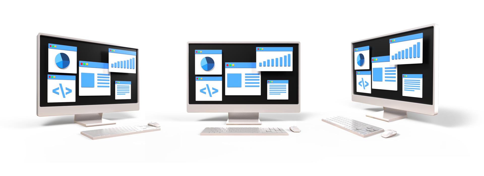 3d Computer Setup Keyboard Mouse With Monitor Screen Graphic Bar Financial Annual Report