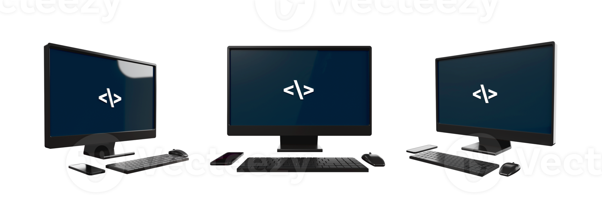 3D computer setup, keyboard, mouse with monitor screen programing ...