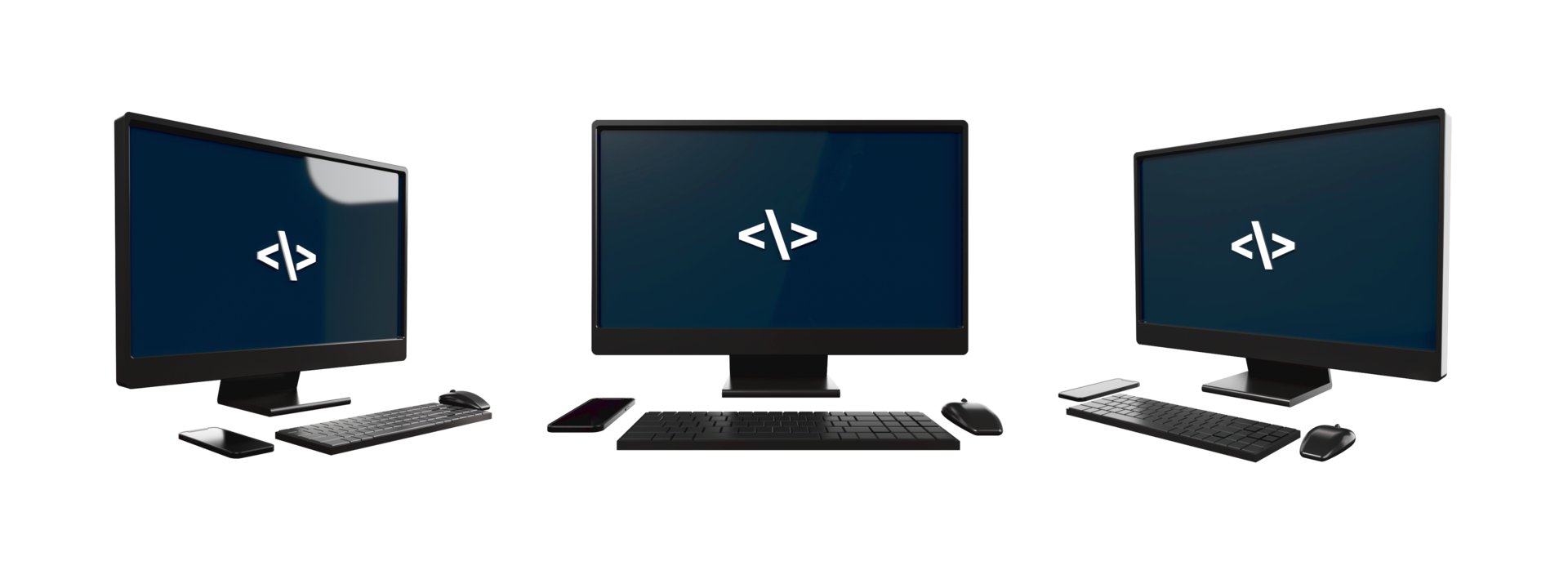 3D computer setup, keyboard, mouse with monitor screen programing ...