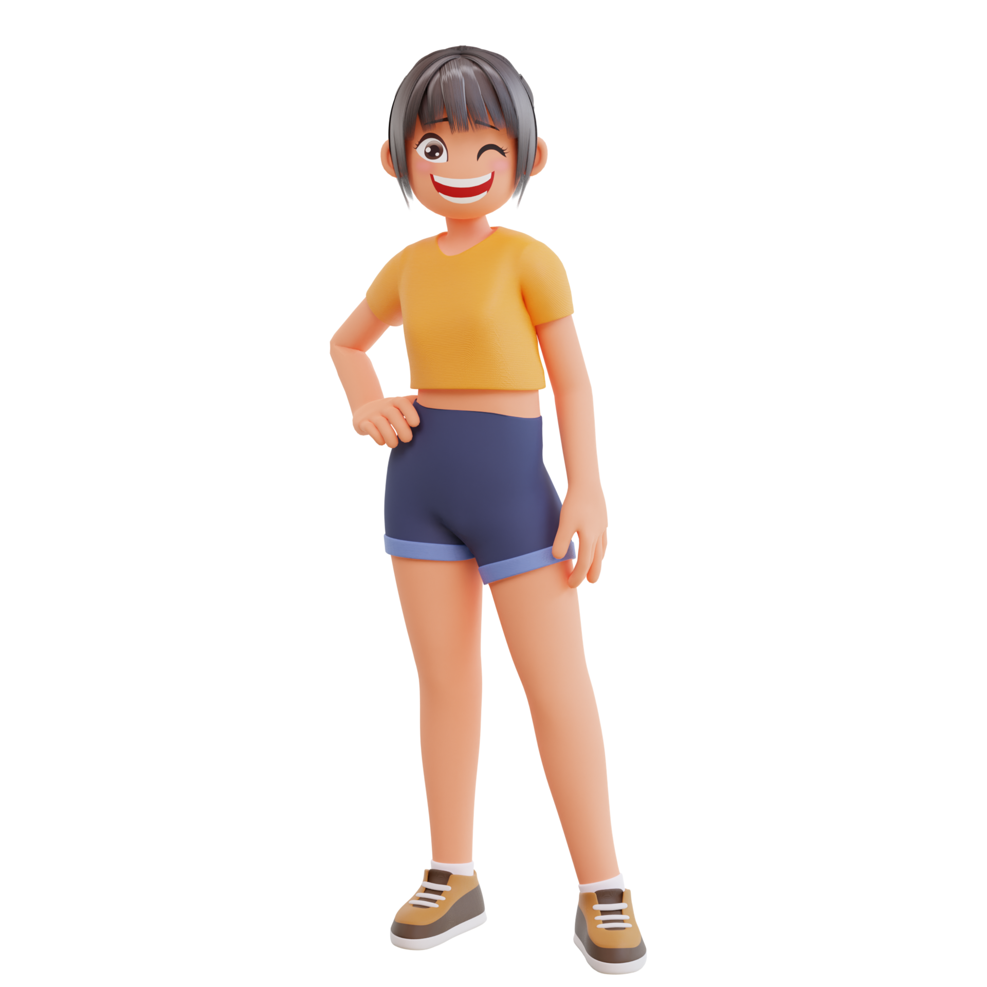 Cute Girls Smiling Posing Happy 3d Cartoon Illustration 21457295 Png