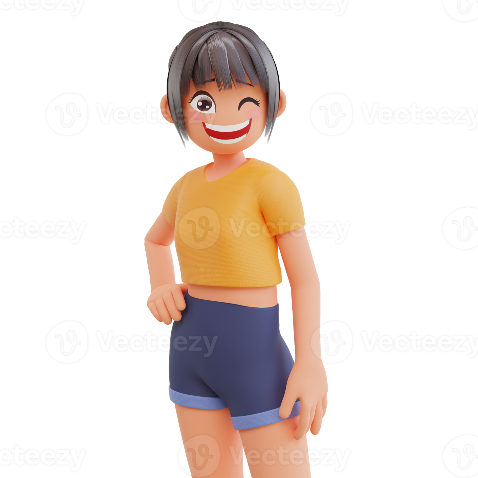 Cute Girls Smiling Posing Happy 3d Cartoon Illustration 21457325 Png