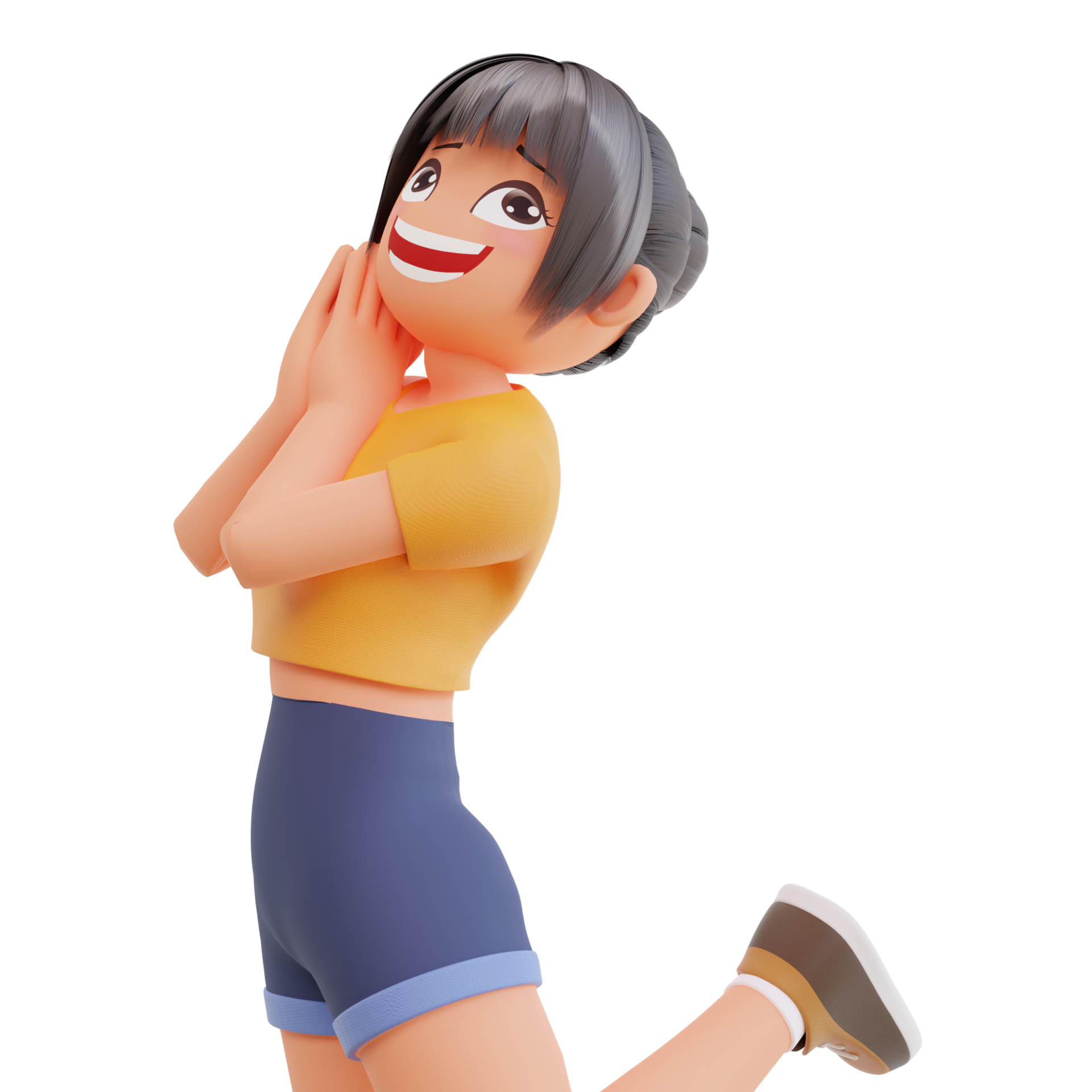 Cute Girls Smiling Posing Happy 3d Cartoon Illustration 21457327 Png
