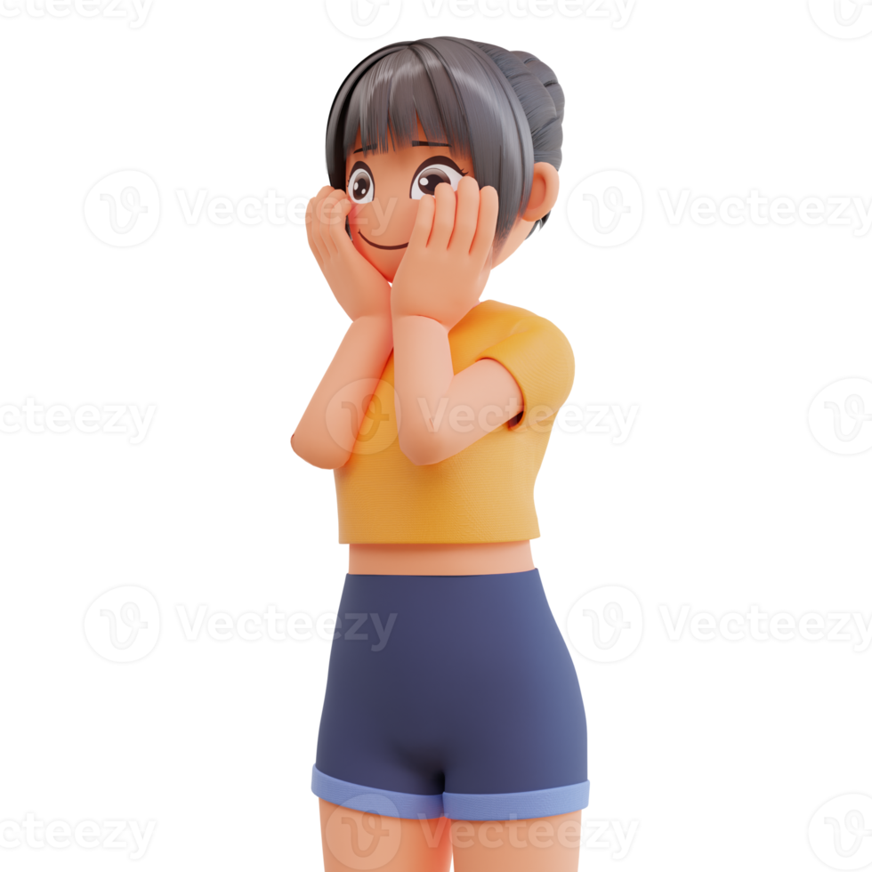 Cute Girls Smiling Posing Happy 3d Cartoon Illustration 21457337 Png