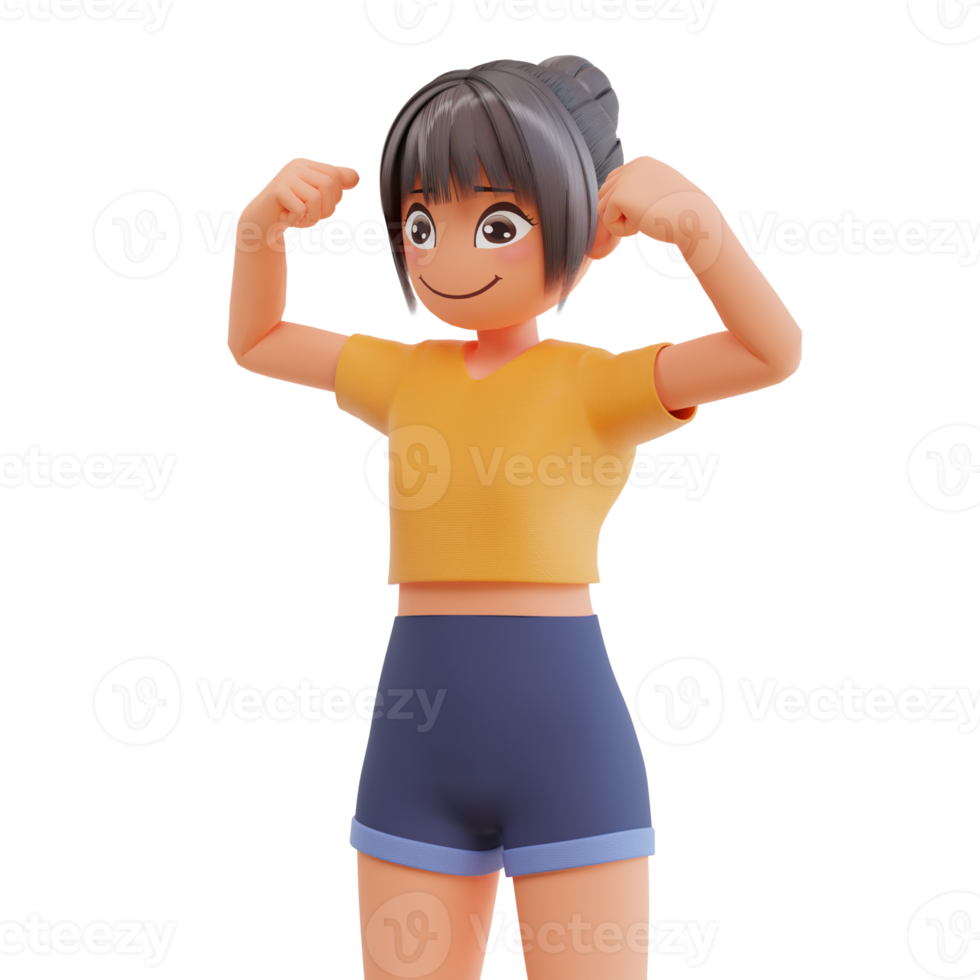 Free Cute Girls Smiling Posing Happy 3d Cartoon Illustration 21457341