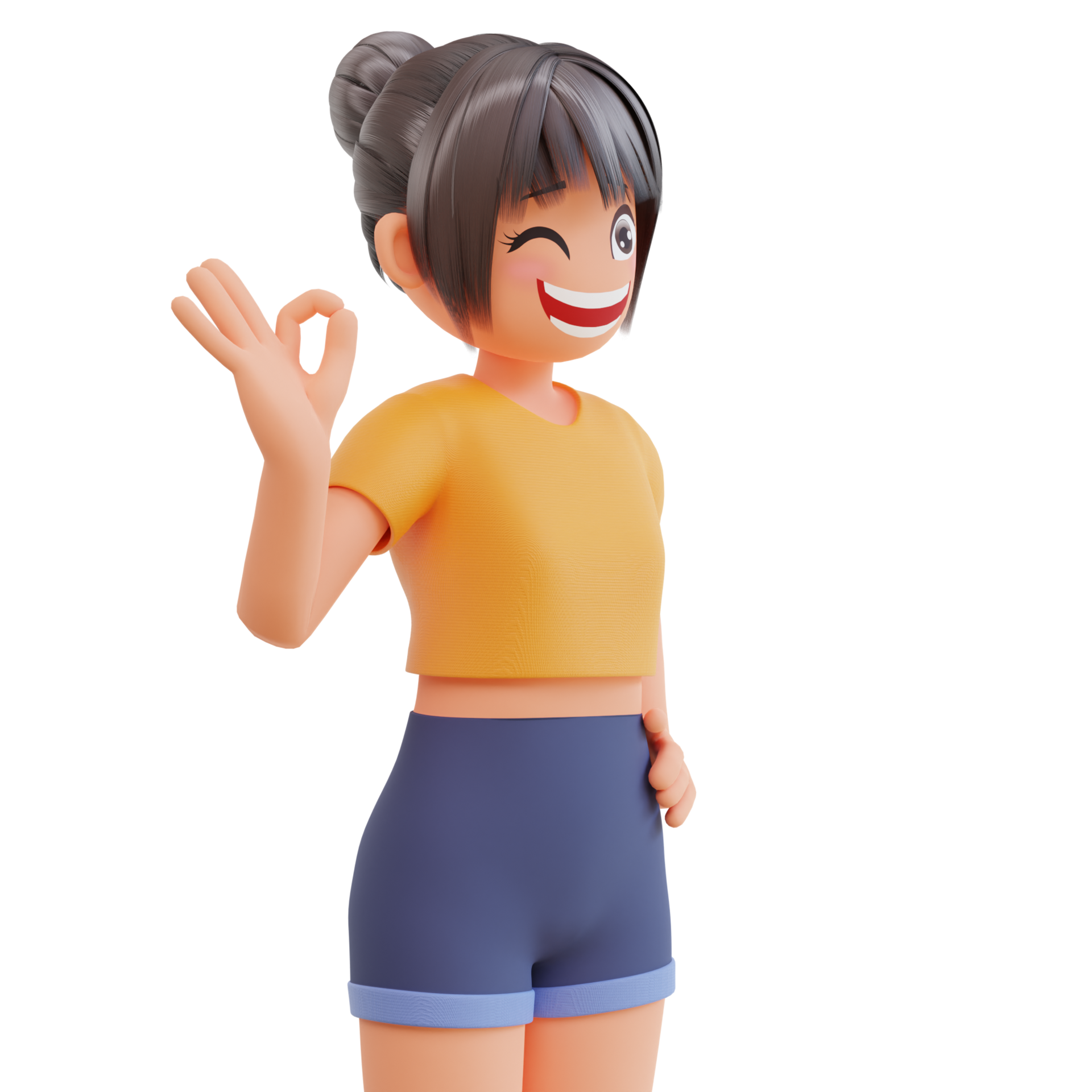 Free Cute Girls Show Hand With Ok Symbol 3d Cartoon Illustration