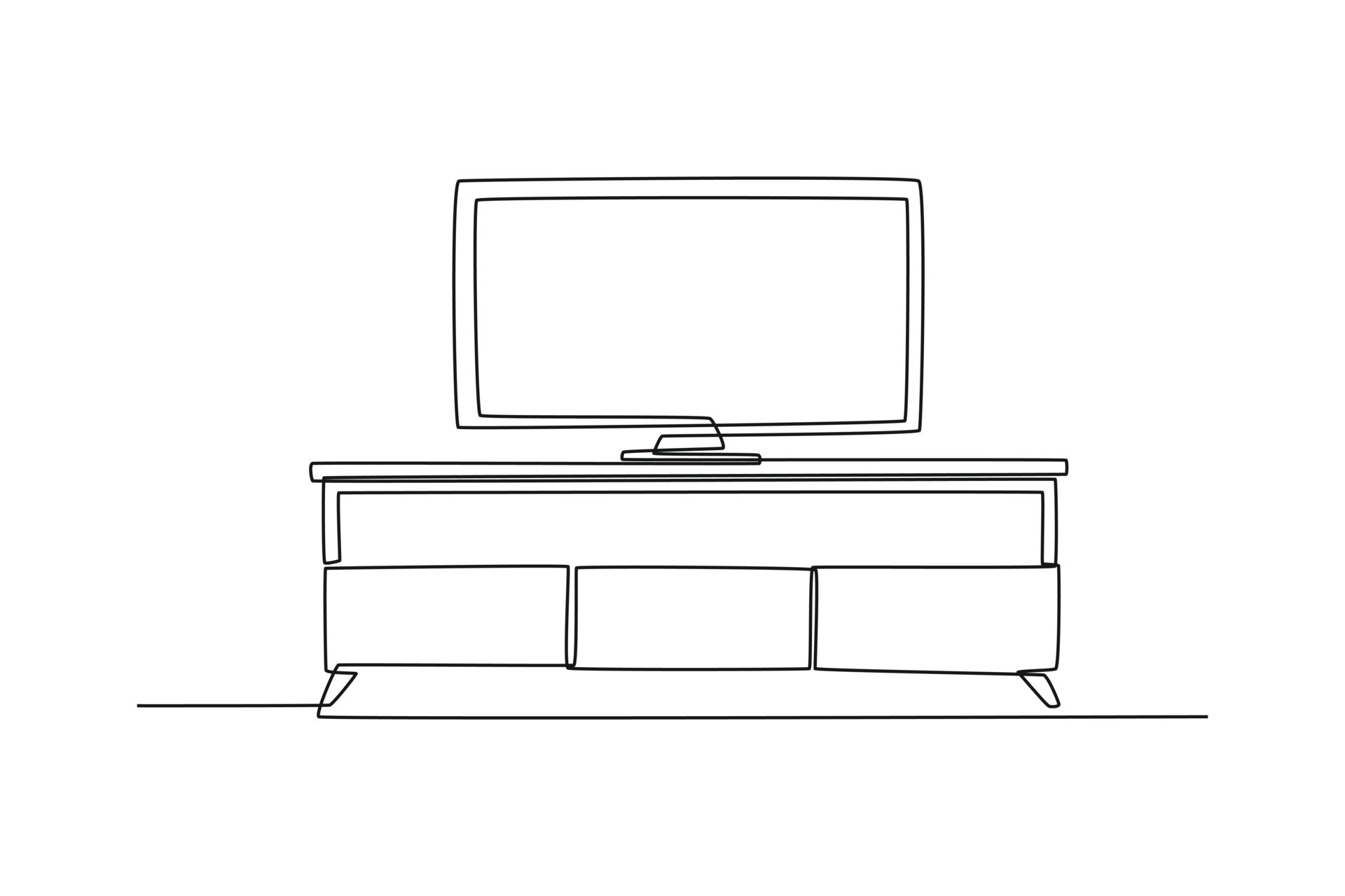 Continuous one-line drawing of big tv for living room. Living room concept single line draw ...