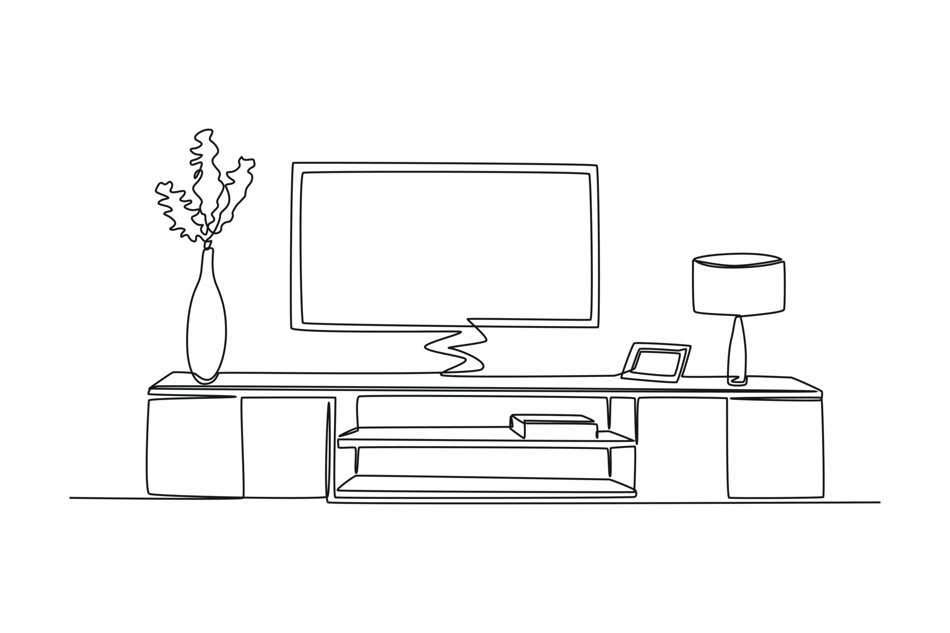Continuous one-line drawing of tv set living room decoration. Living ... Continuous one-line drawing of tv set living room decoration. Living ...