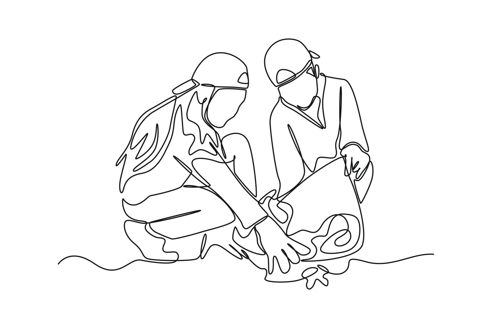 Single One Line Drawing Girl And Bor Are Picking Up Trash Earth Day Concept Continuous Line