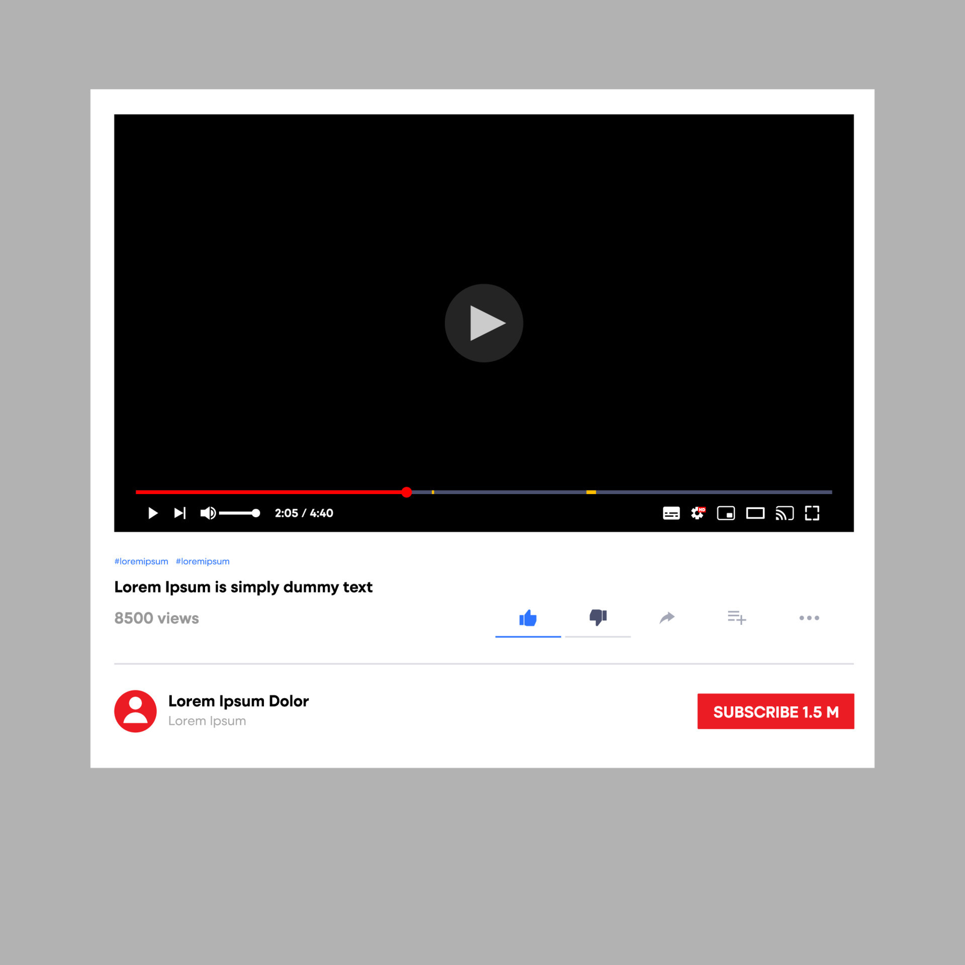 Template video frame. Youtube video player layout. Video content mockup ... Template video frame. Youtube video player layout. Video content mockup ...